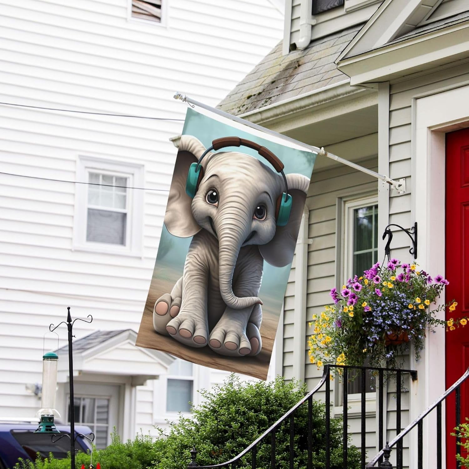 Double Sided Gray Elephant Garden Yard Flags Greeting Banner Fade ...