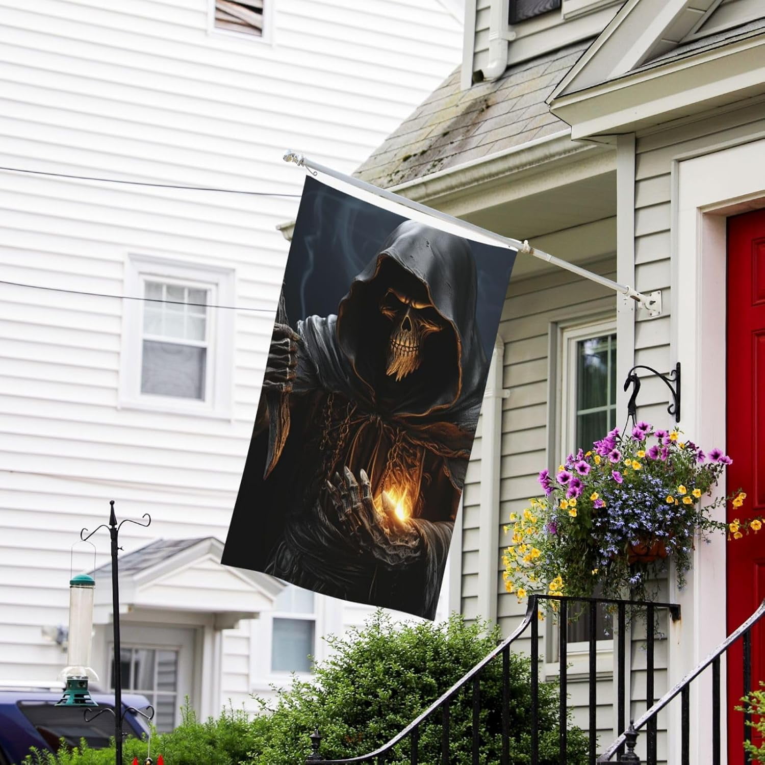 Double Sided Grim-Reaper Garden Yard Flags Greeting Banner Fade ...