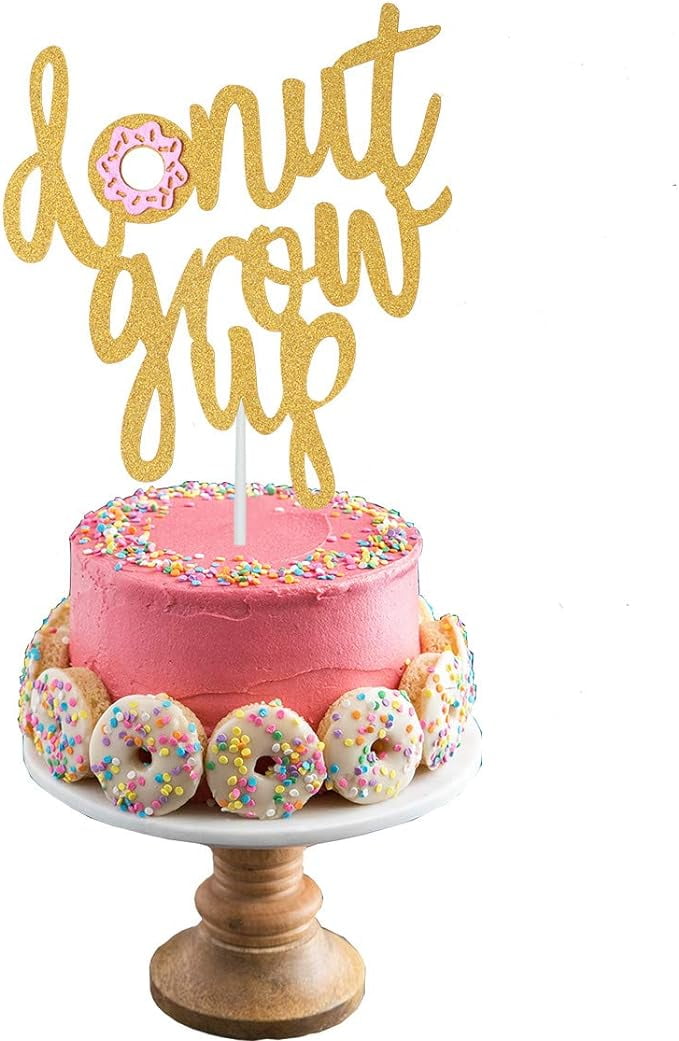 Double Sided Grow Up Gold Glitter Cake Topper Donut Toppers for Baby ...