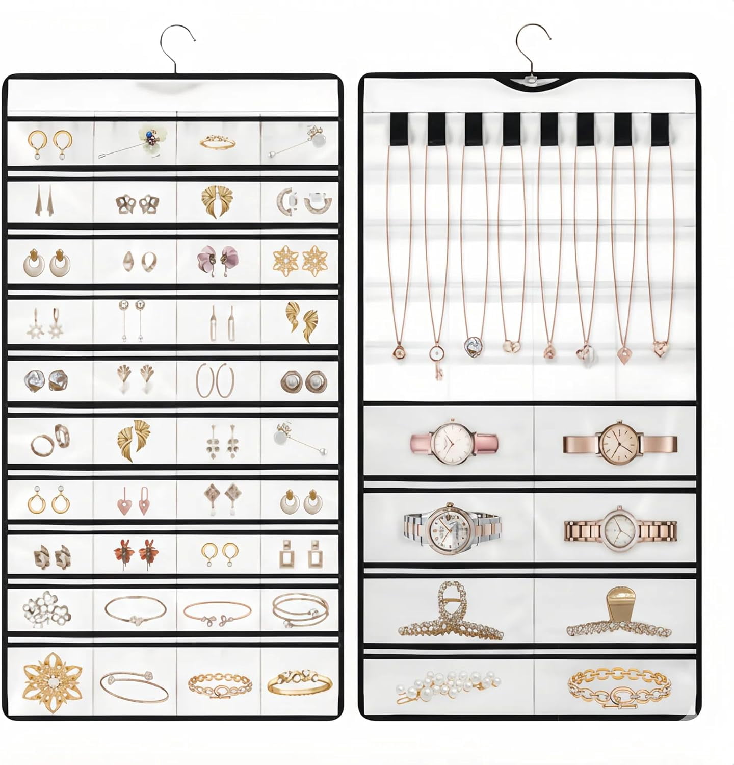 Double-Sided Hanging Jewelry Organizer, Large Black Storage Roll for ...