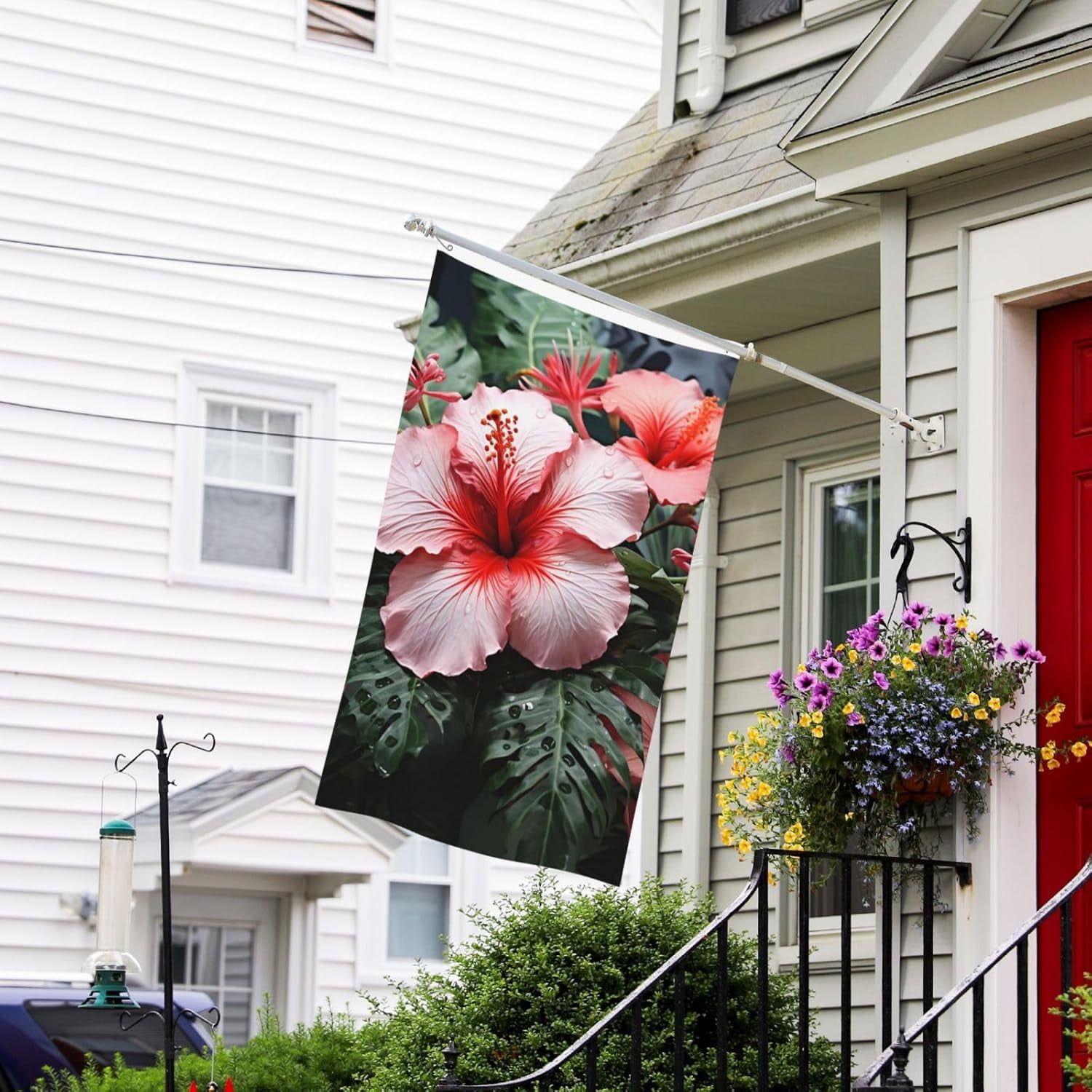 Double Sided Hibiscus Flower Garden Yard Flags Greeting Banner Fade ...