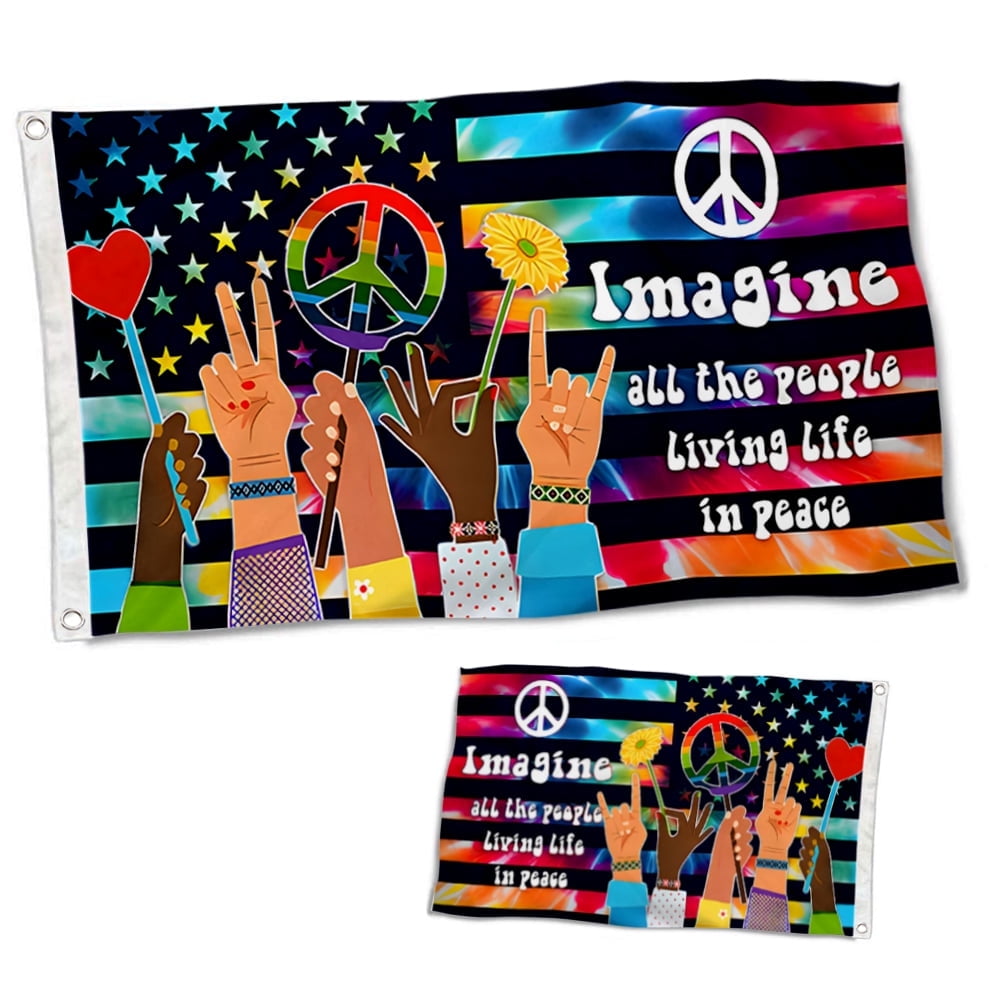 Double Sided Hippie Grommet Flag Imagine All The People Living Life In ...