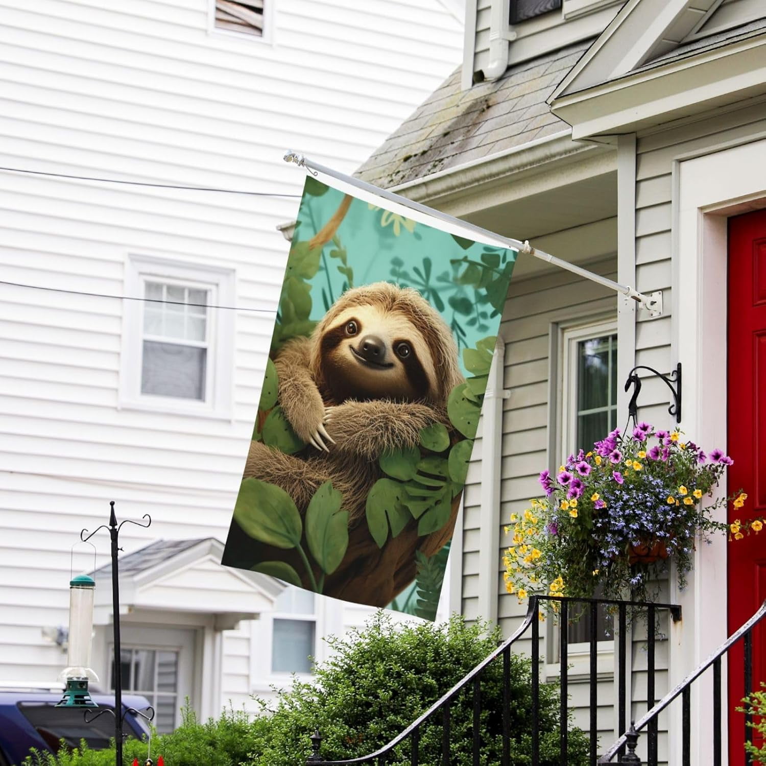 Double Sided Hug Tree Sloth Garden Yard Flags Greeting Banner Fade ...