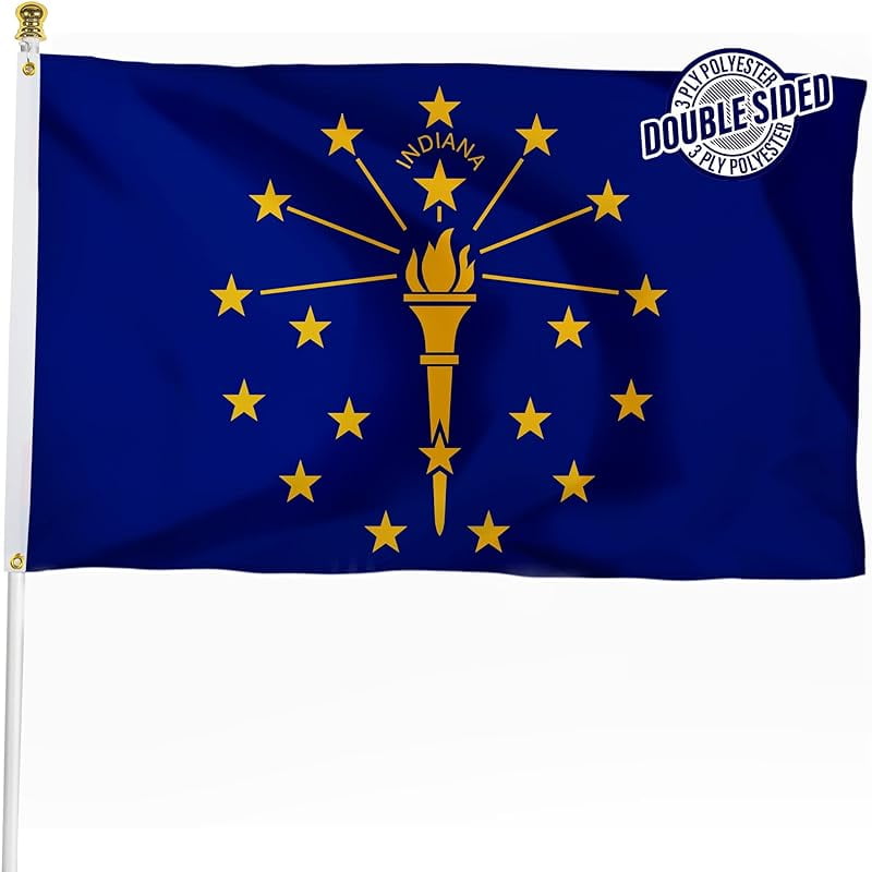 Double Sided Indiana State Flag 2x3 ft, Heavy Duty 3 Ply Durable Polyester, IN Flag with Vibrant ...