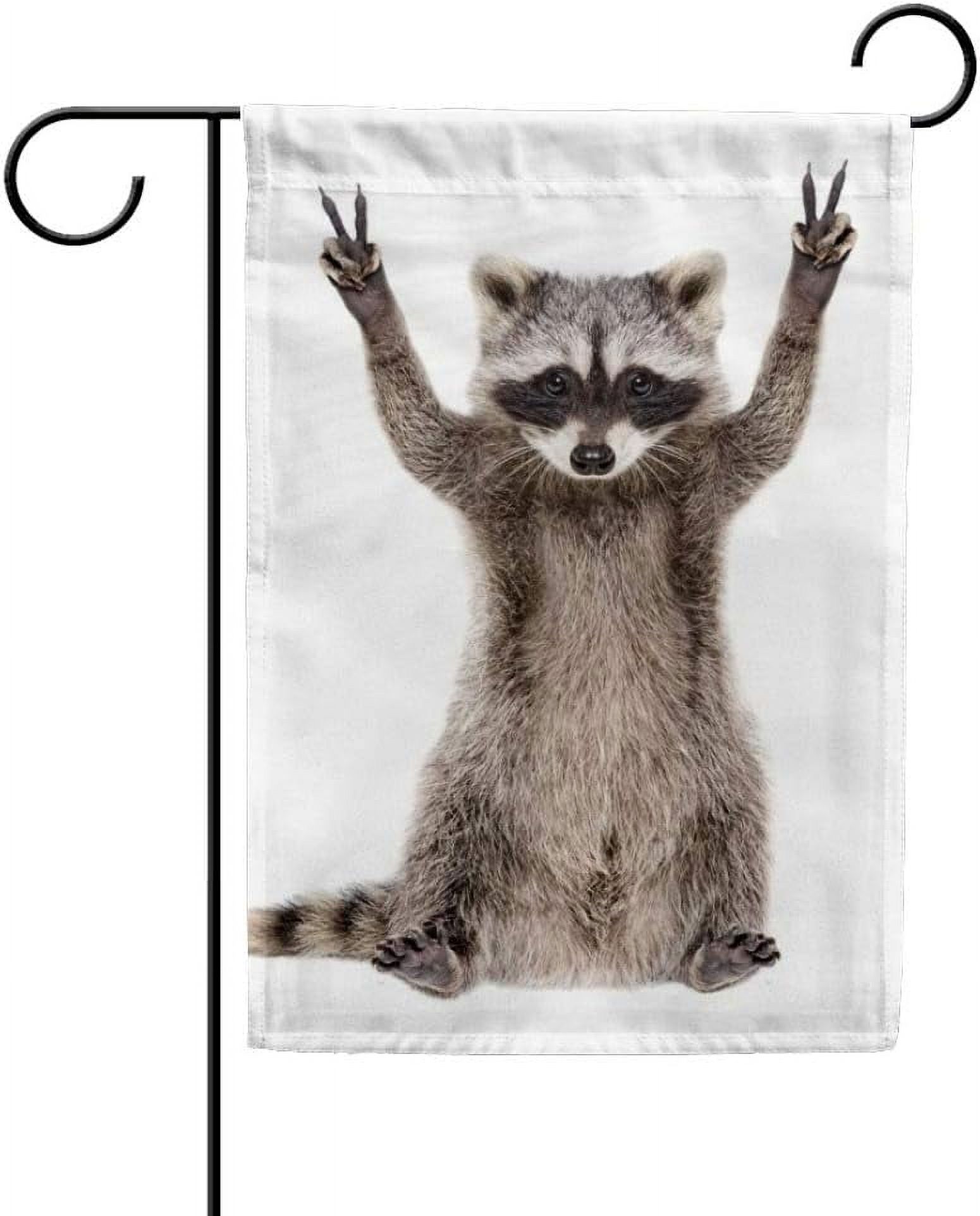 Double Sided Indoor Outdoor Garden Flag Raccoon Showing a Sign Peace ...