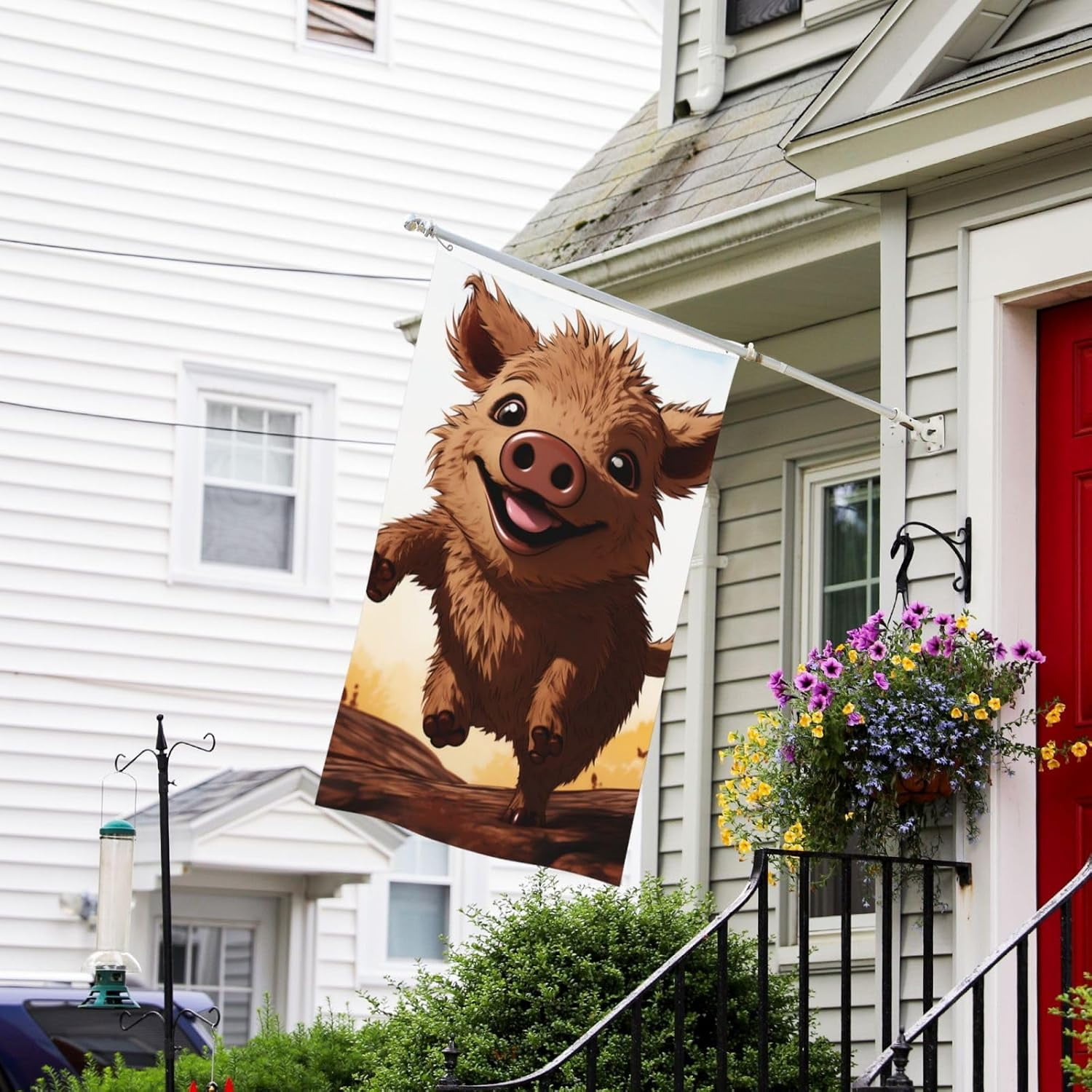 Double Sided Jumping Boar Animation Garden Yard Flags Greeting Banner ...