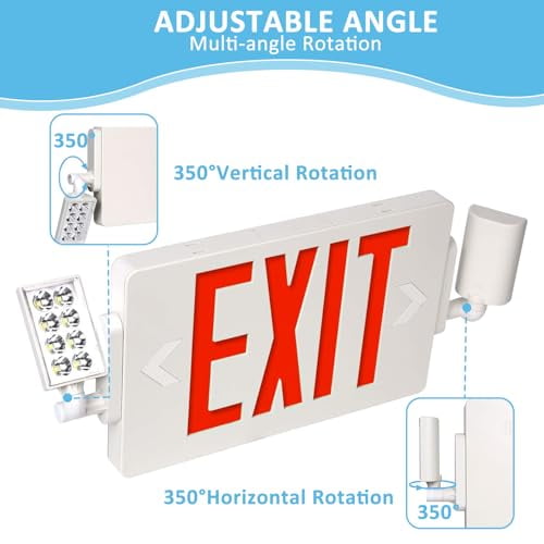 Double Sided LED Emergency EXIT Sign Combo, Two LED Lights, Backup ...