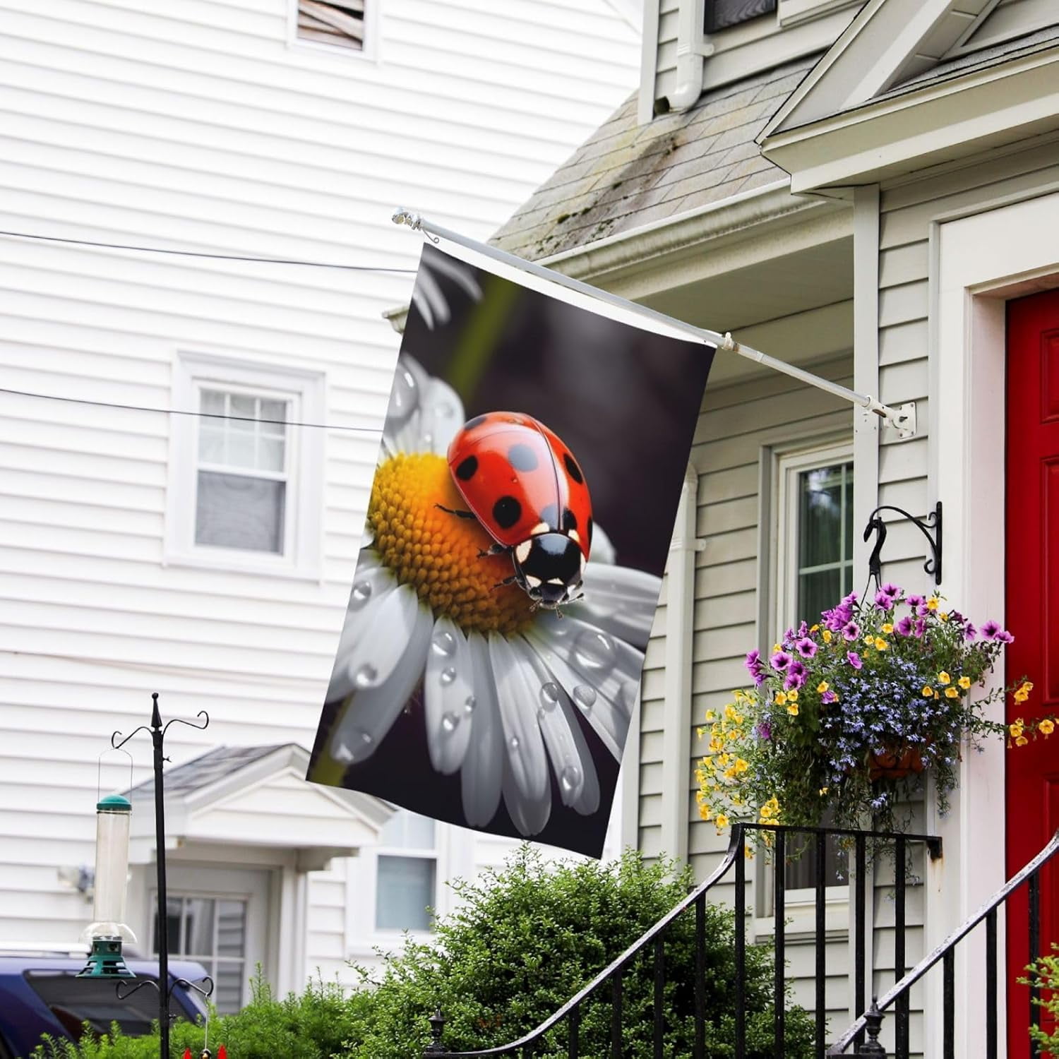 Double Sided Ladybug On Daisy Flower Garden Yard Flags Greeting Banner ...