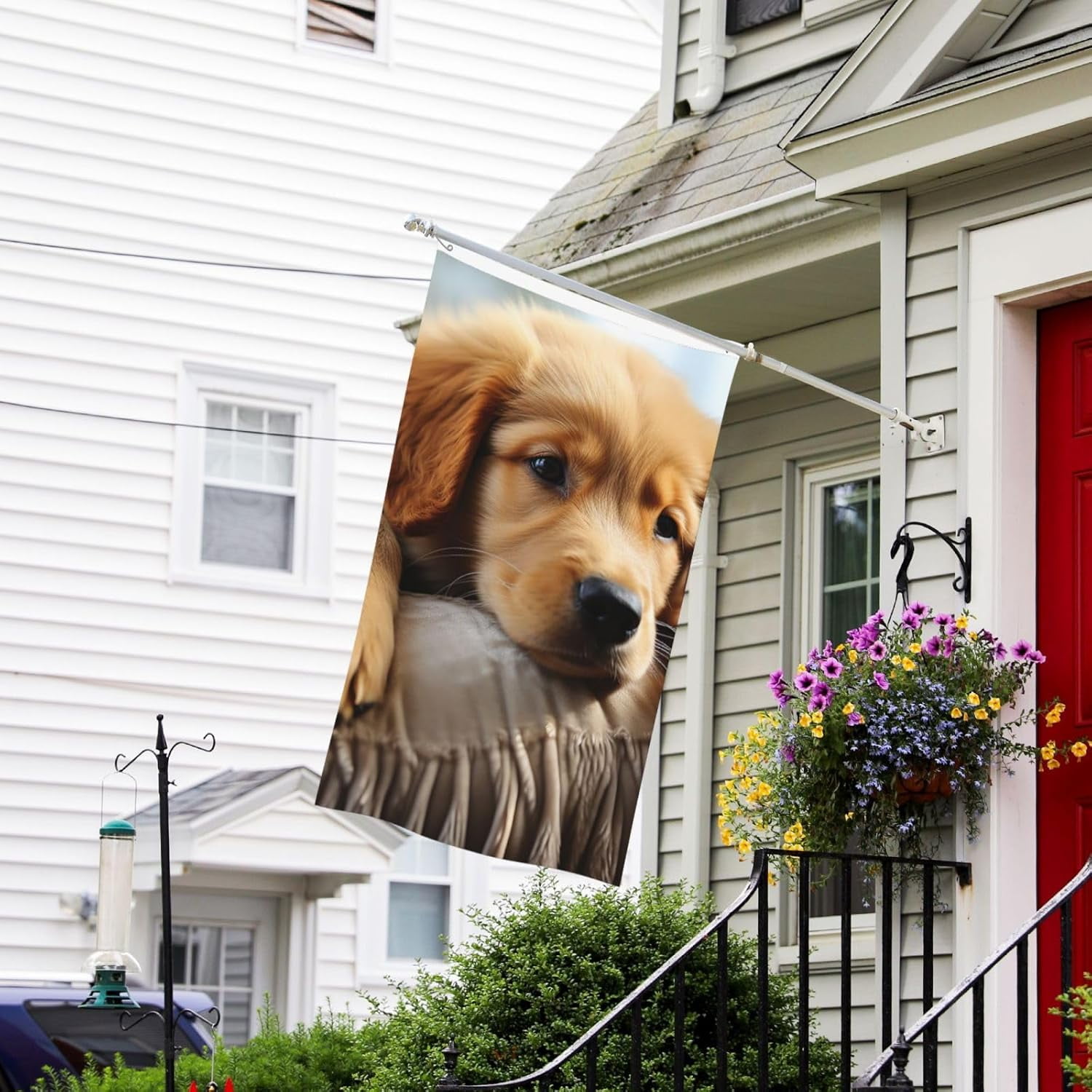 Double Sided Lazy Dog Puppy Garden Yard Flags Greeting Banner Fade ...