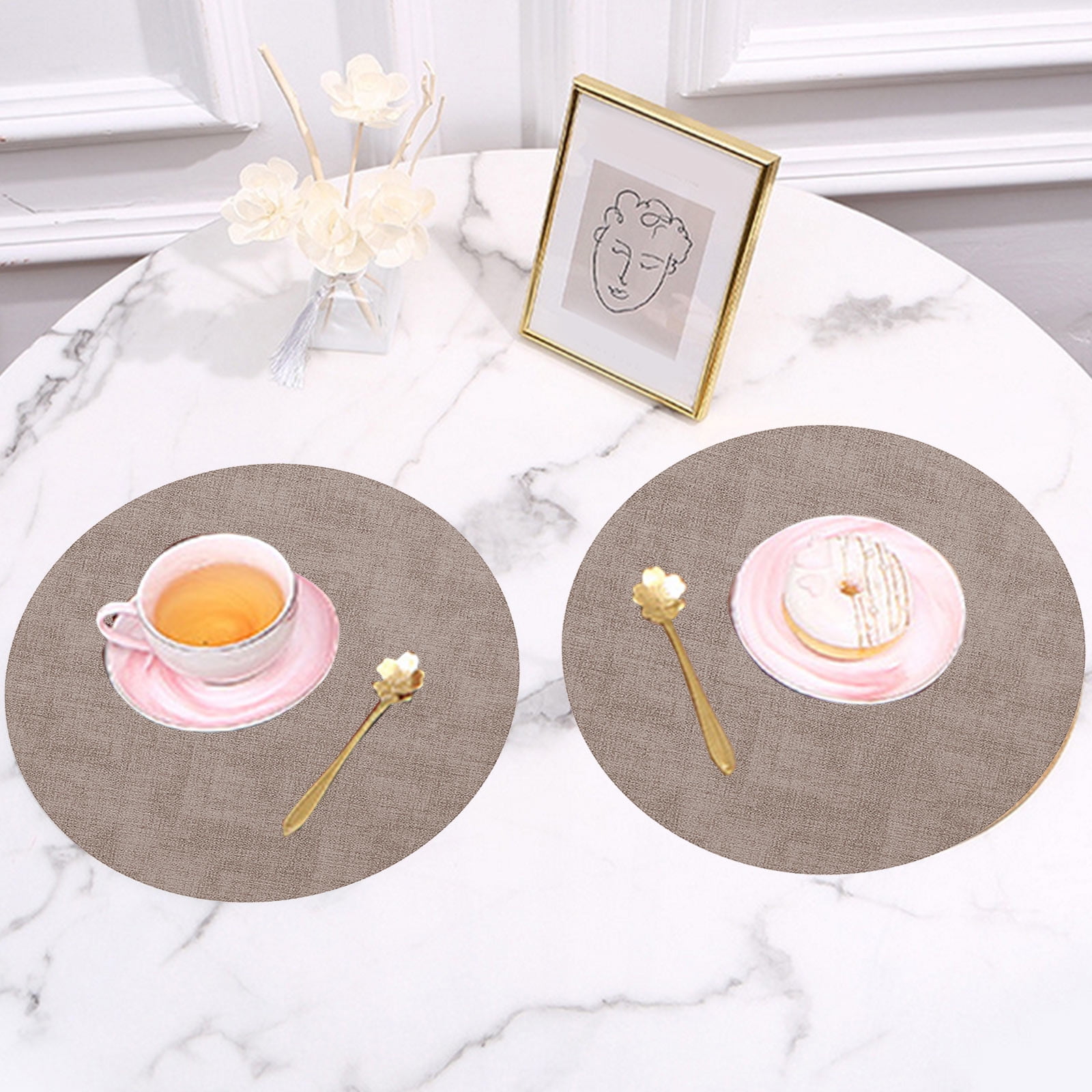 Double-Sided Leather Placemats | Water & Oil Resistant Round Table Mats ...