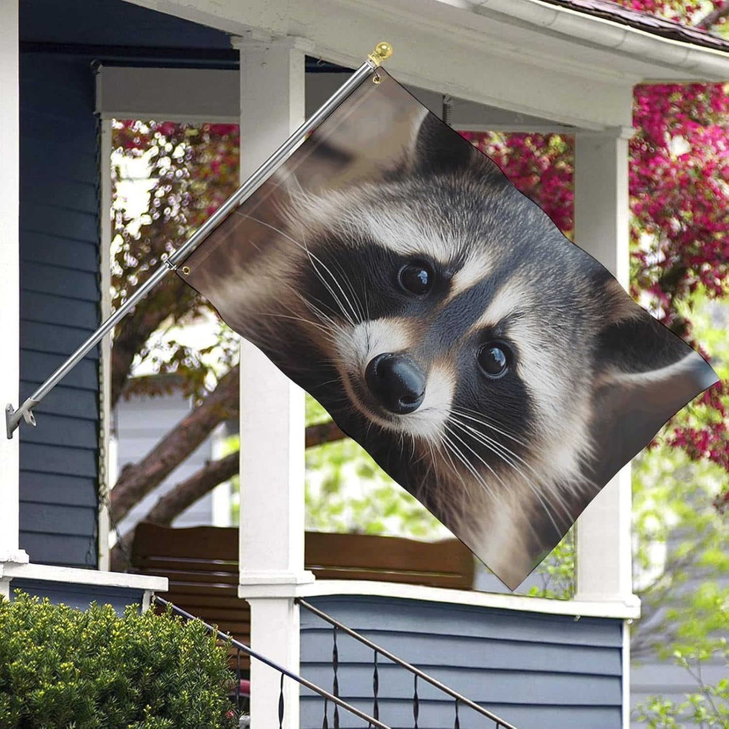 Double Sided Little Raccoon Face Garden Yard Flags in Greeting Banner ...
