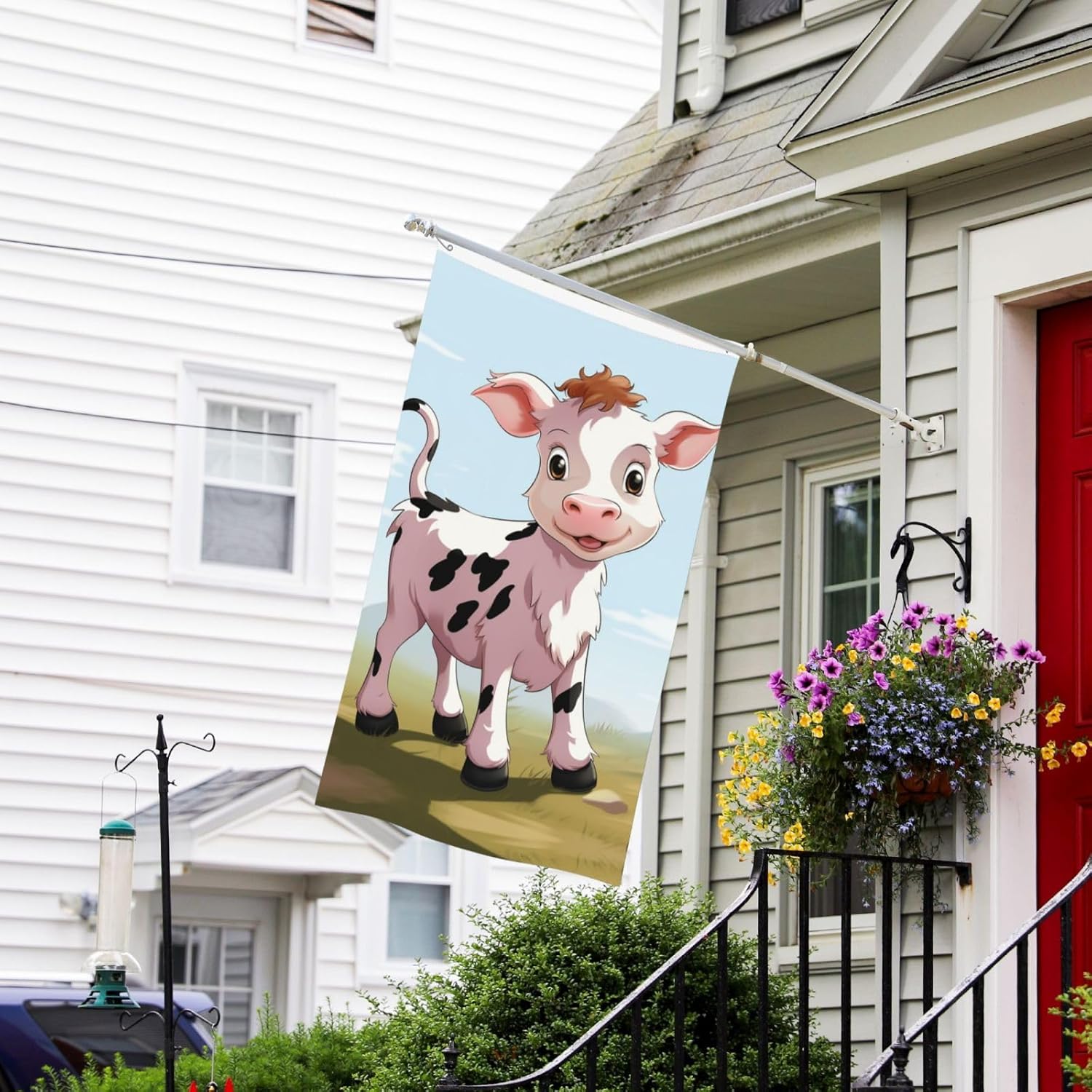 Double Sided Lovely Cow Garden Yard Flags Greeting Banner Fade ...