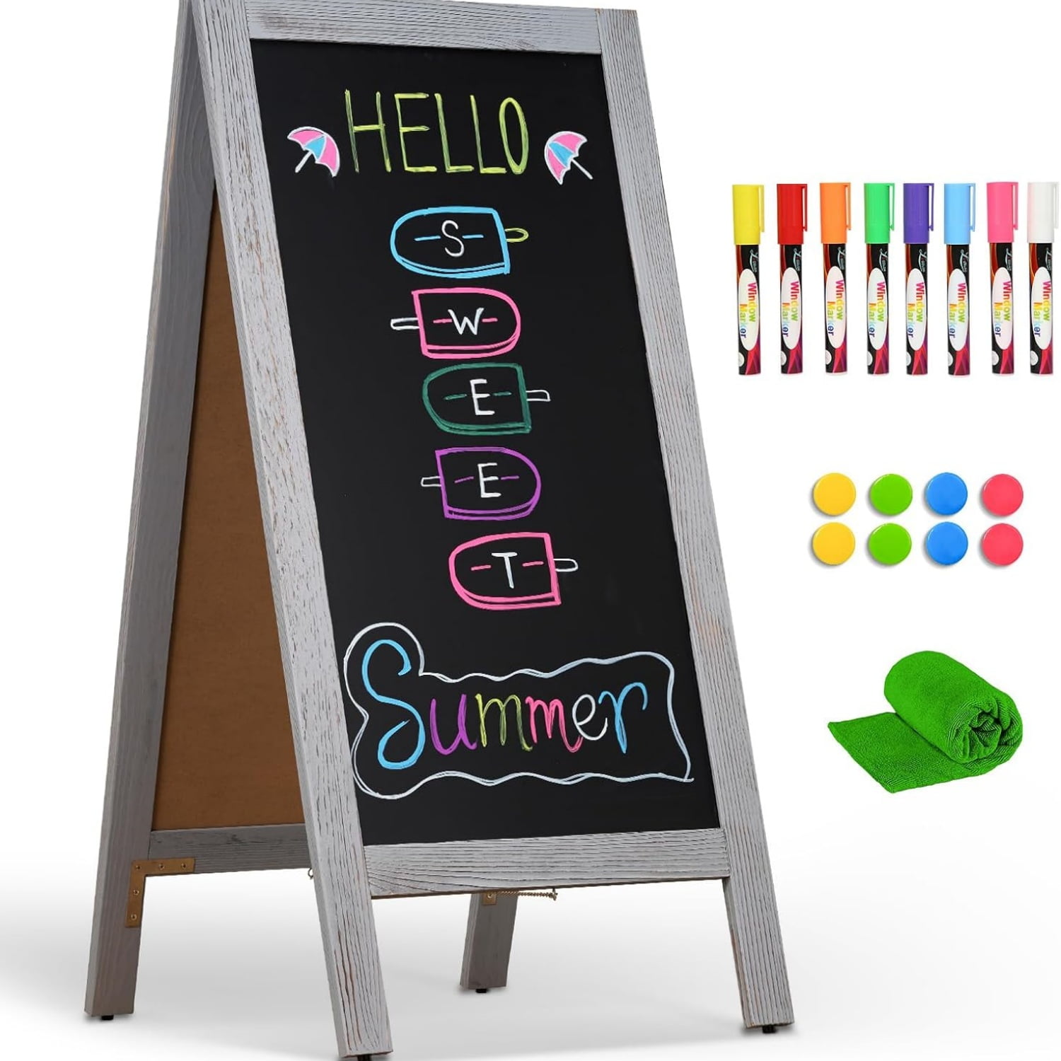 Double-Sided Magnetic Chalkboard 40"x20" A-Frame - Vintage Pine Wood ...