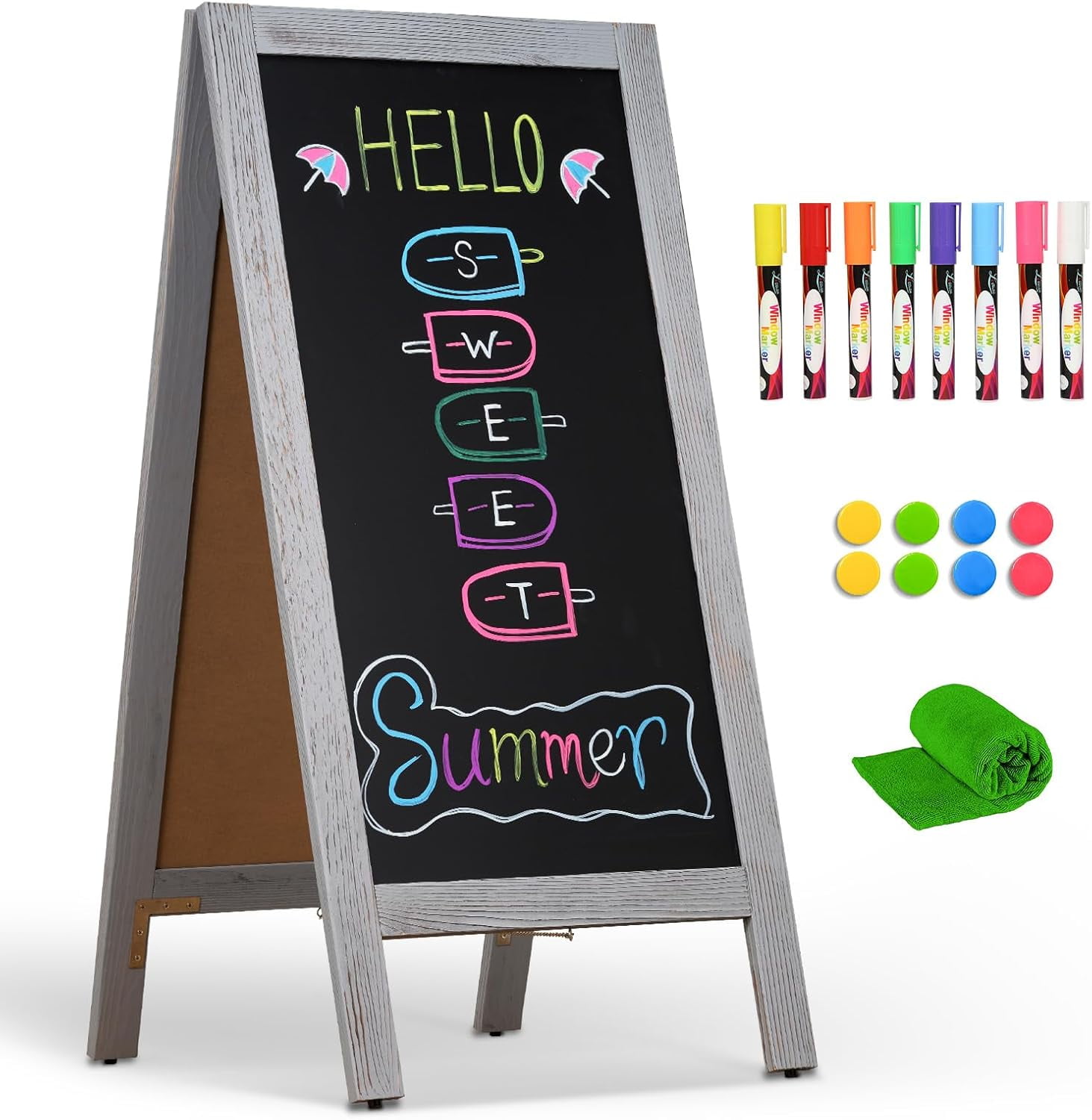 Double-Sided Magnetic Chalkboard 40"x20" A-Frame - Vintage Pine Wood ...