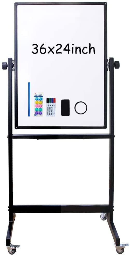 Double-Sided Magnetic Dry Erase Board，36 X 24 Inch Mobile Whiteboard on ...
