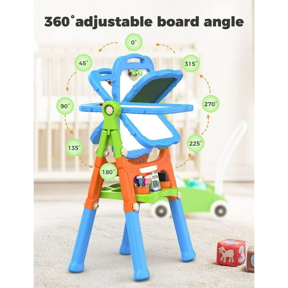 Double-Sided Magnetic Kids Standing Easel - Pink Purple Chalkboard ...