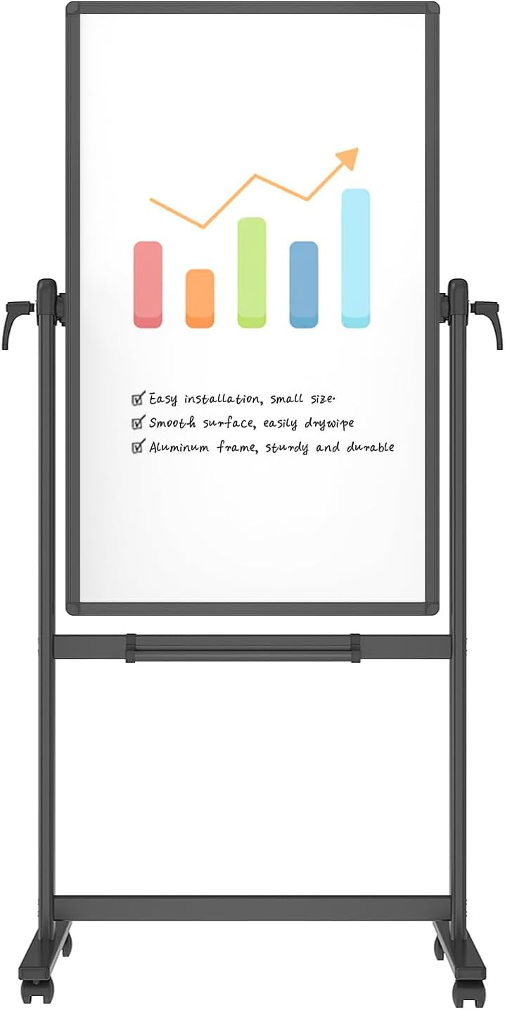 Double-Sided Magnetic Mobile Whiteboard, 48 x 24 Inches, Black ...