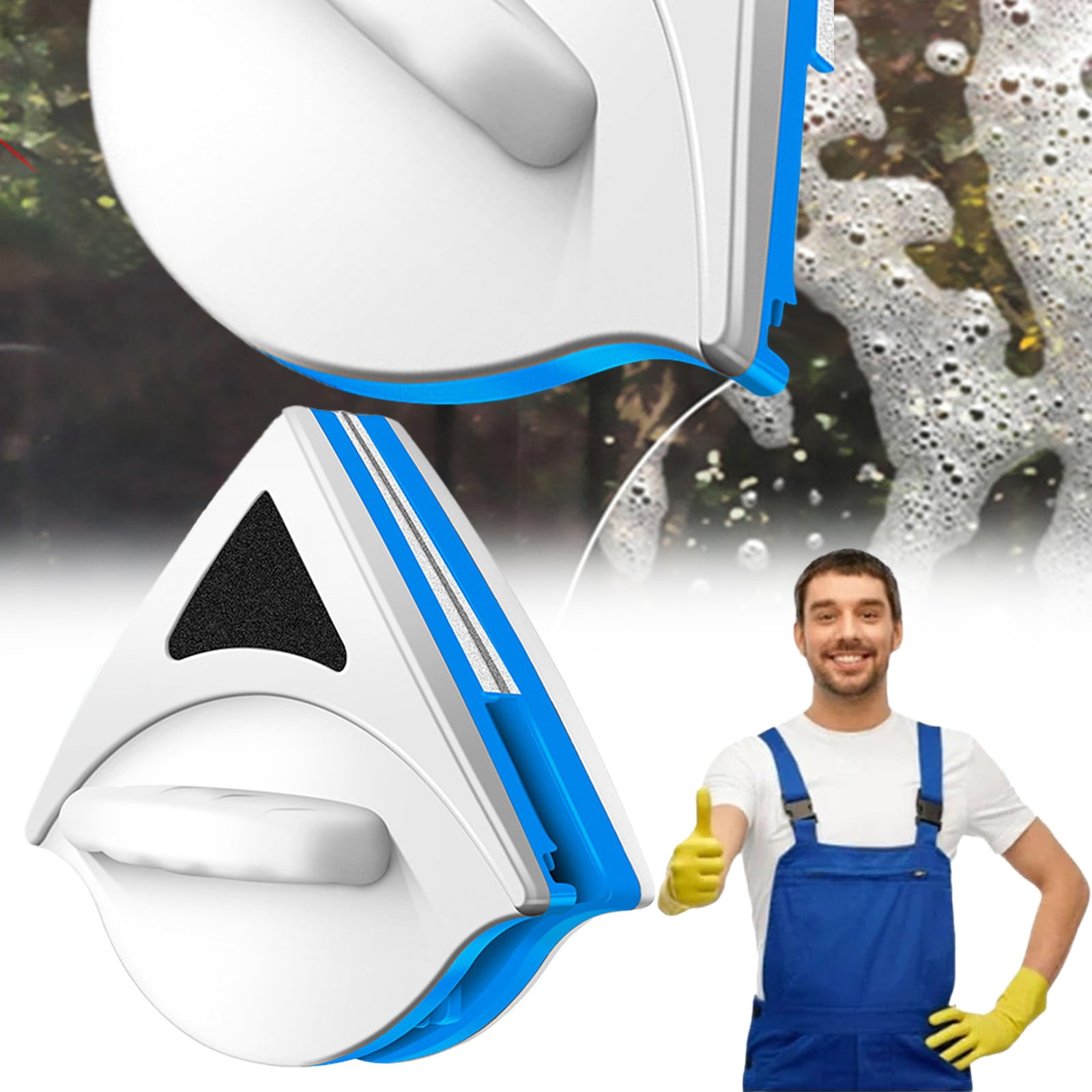 Double Sided Magnetic Window Cleaner - Blue Triangular Glass Scrubber ...
