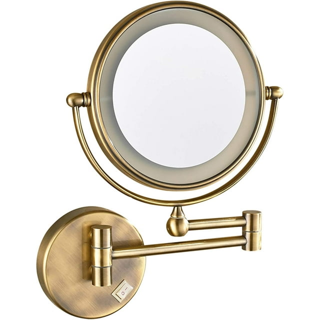 Double Sided Makeup Mirror with Lights and Magnification, 8 inch Brass ...