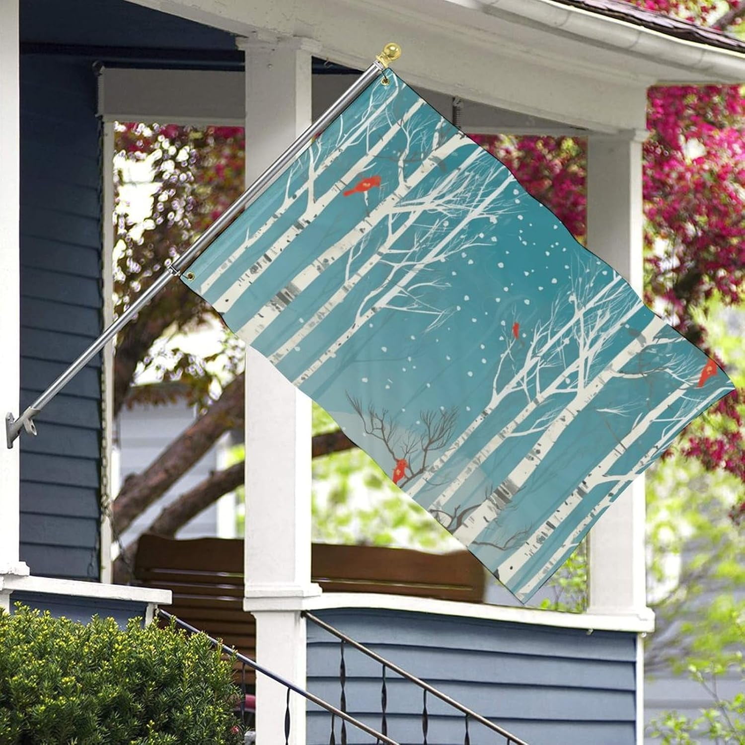 Double Sided Merry Christmas Birch Tree Garden Yard Flags in Greeting ...