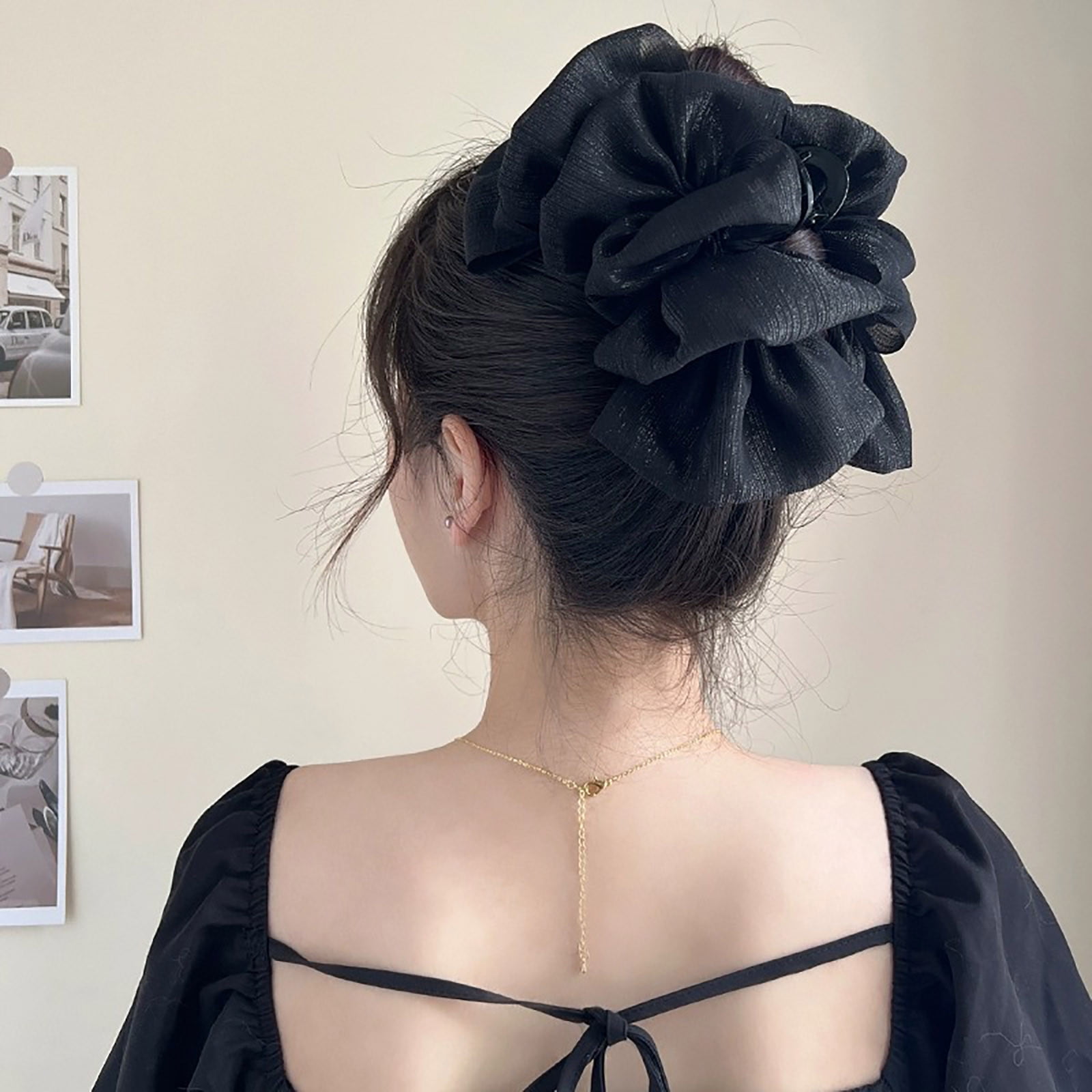 Double-Sided Mesh Bow Tie Hair Clip for Women, Large Curly Hair Bun ...