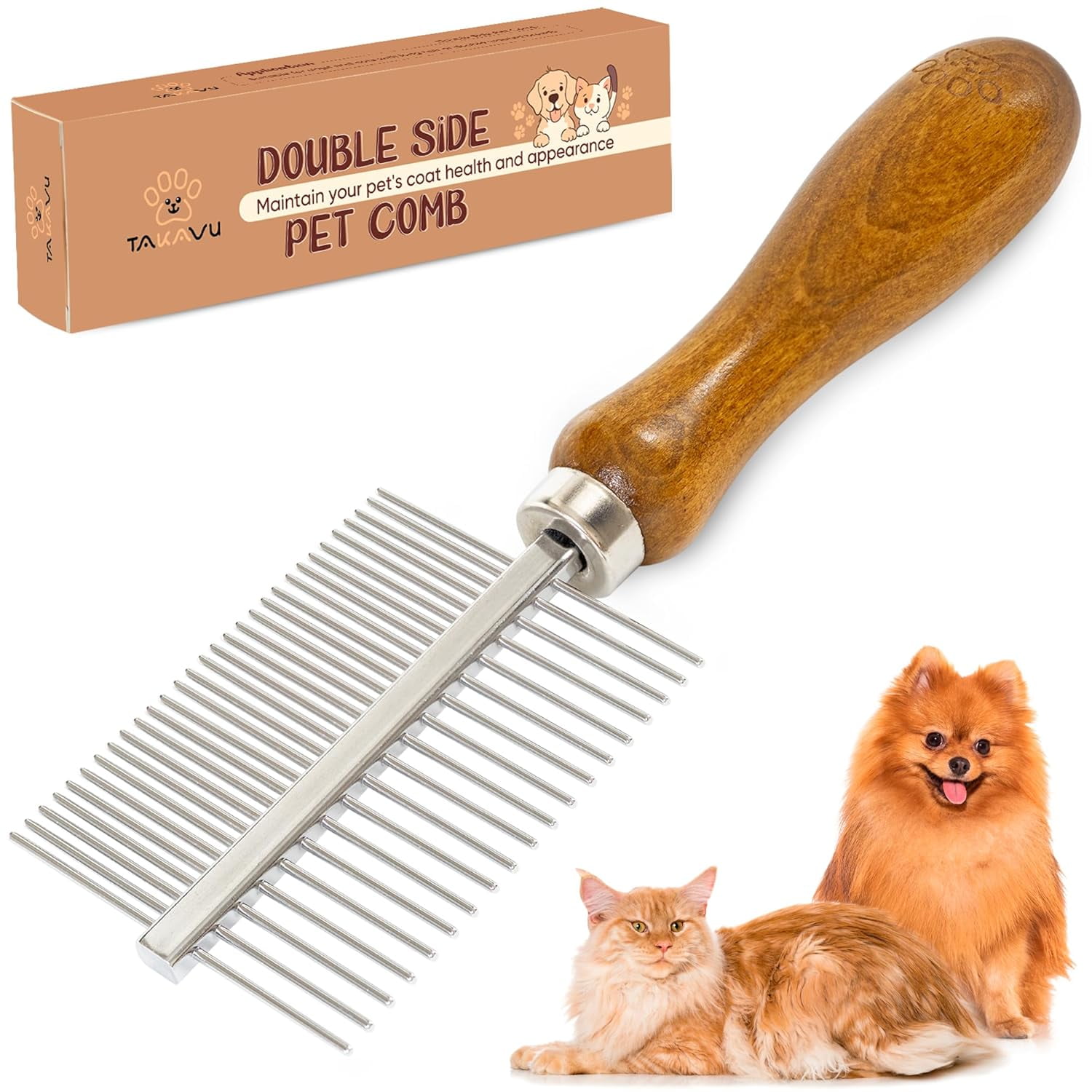 Double-Sided Metal Pet Comb for Dogs & Cats - Stainless Steel Teeth for ...