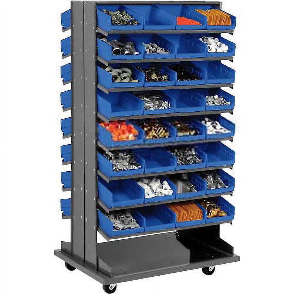 Double-Sided Mobile Rack, 16 Shelvs with (64) 8"W Blue Bins - Walmart.com