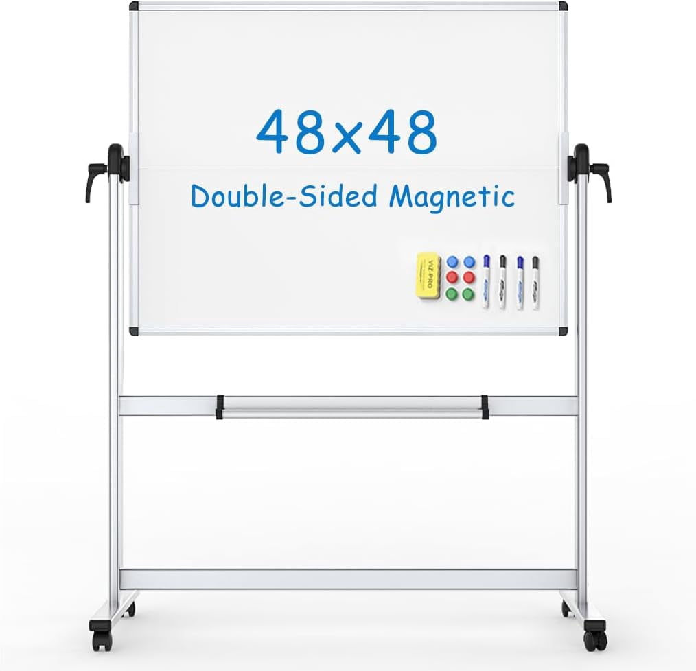 Double-Sided Mobile Whiteboard, 48 x 36 Inches, Magnetic Rolling Dry ...