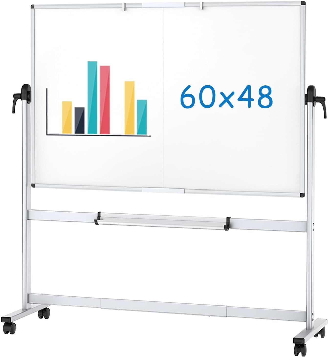 Double-Sided Mobile Whiteboard, 60 x 48 , Rolling Dry Erase White Board ...