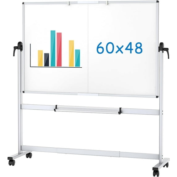 Double-Sided Mobile Whiteboard, 60 x 48 , Rolling Dry Erase White Board ...