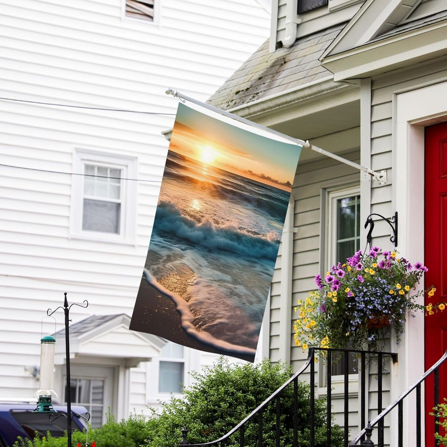 Double Sided Ocean Sunrise Garden Yard Flags Greeting Banner Fade ...