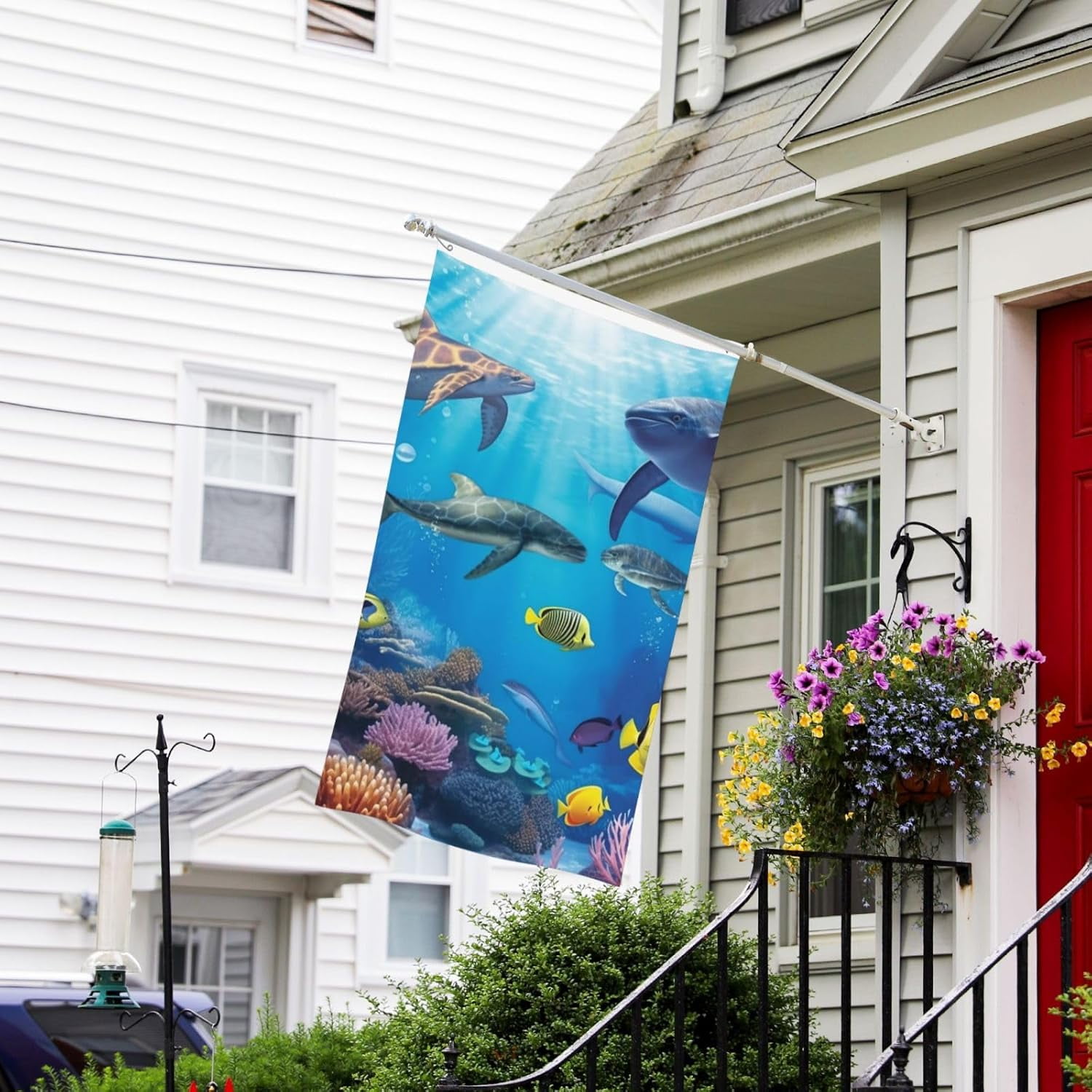 Double Sided Ocean Tropical Fish Turtle Shark Garden Yard Flags ...
