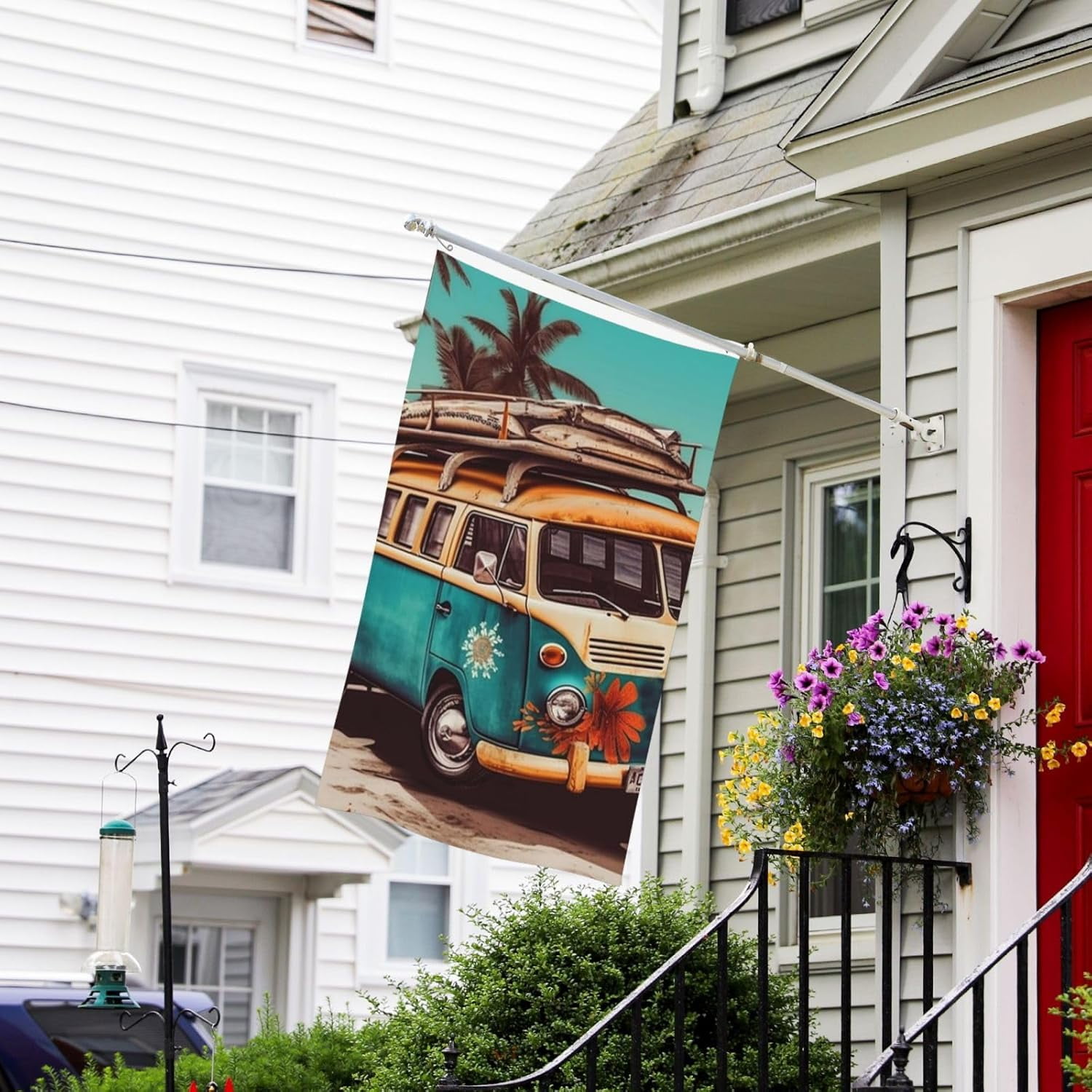 Double Sided Old Bus With Surfboard Garden Yard Flags Greeting Banner ...