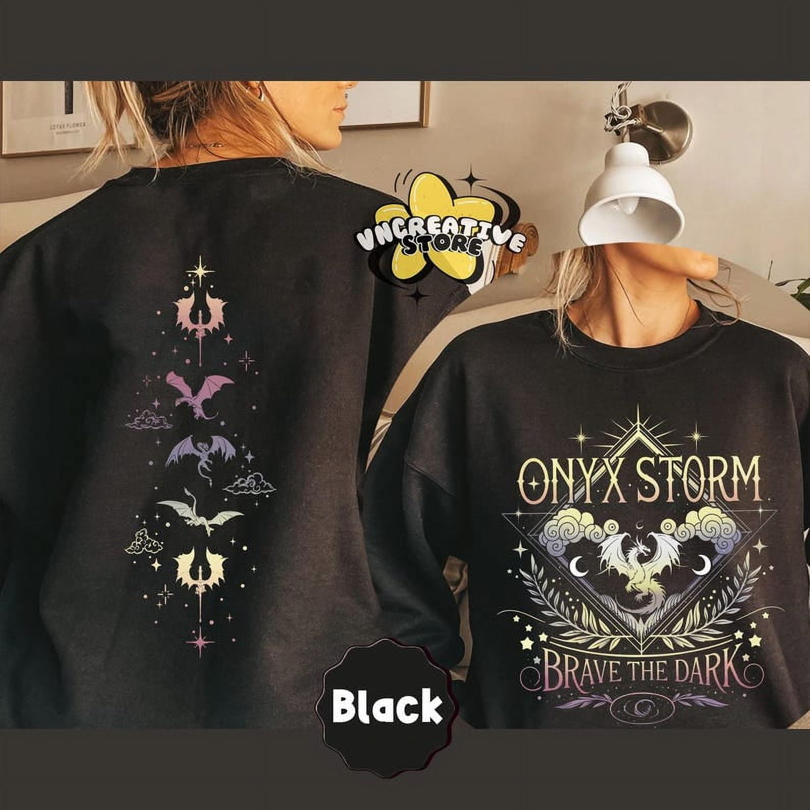 Double-Sided Onyx Storm Brave The Dark Shirt, Book Lovers, Fourth Wing Series, Basgiath War ...