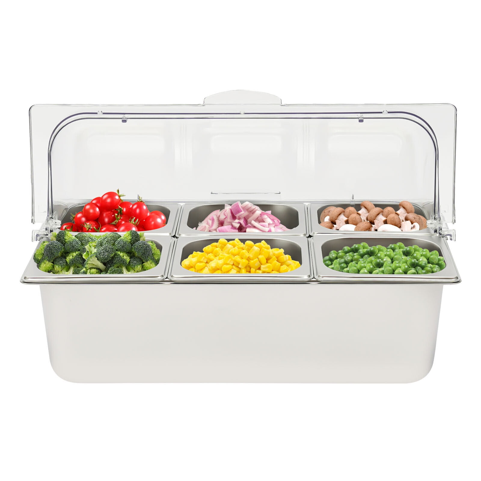 Ice Food Serving Display Tray with Clear Roll Top Cover 6 Pans ...