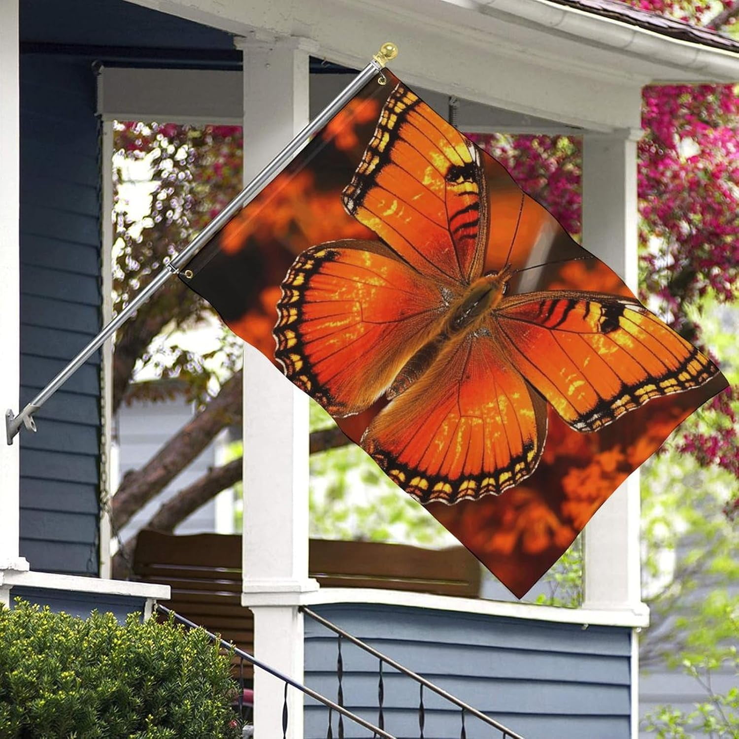Double Sided Orange Butterfly Garden Yard Flags in Greeting Banner Fade ...