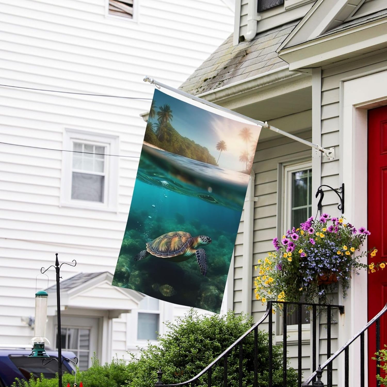 Double Sided Palm Trees And Sea Turtles Diving Underwater Garden Yard ...