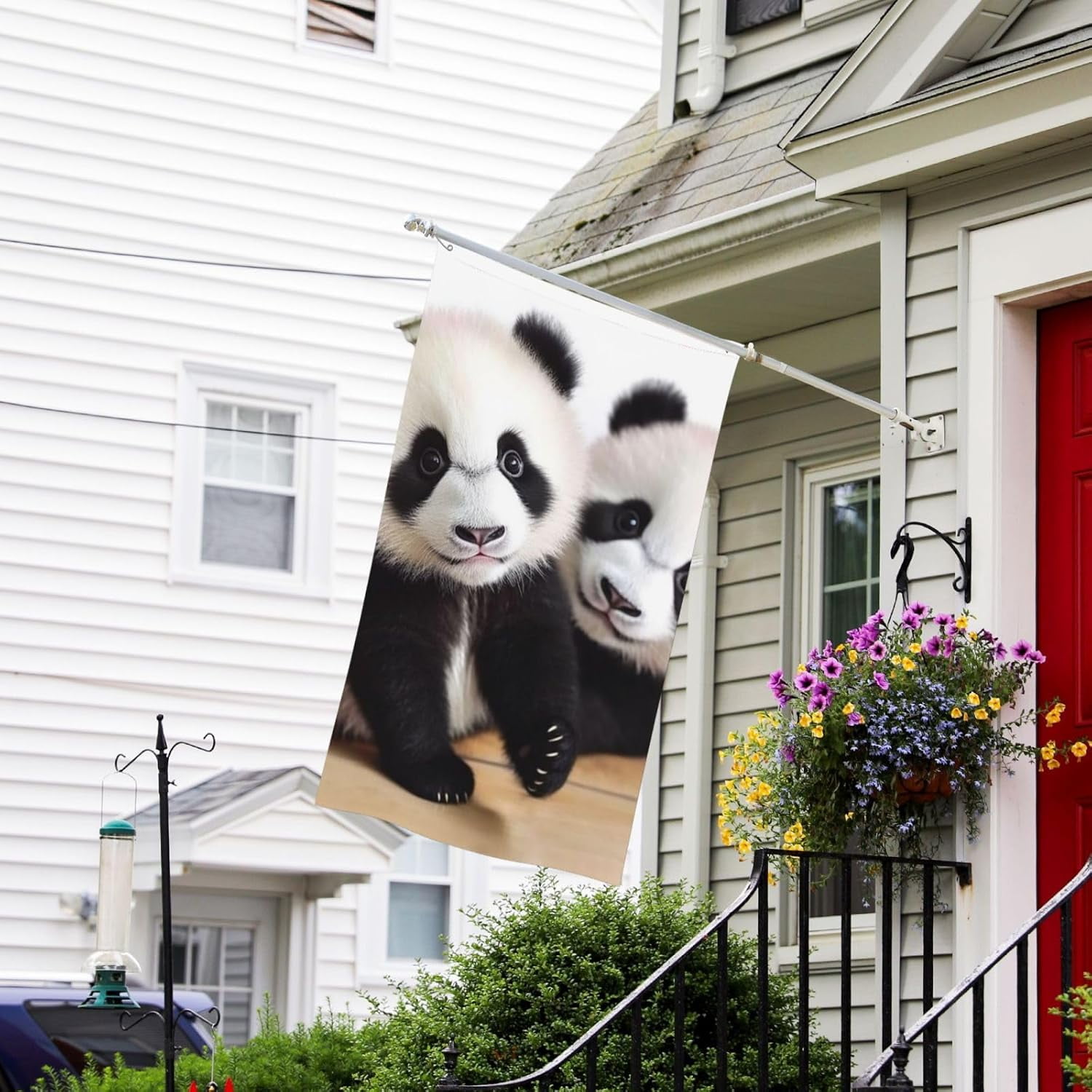Double Sided Pandas Garden Yard Flags Greeting Banner Fade Resistant ...