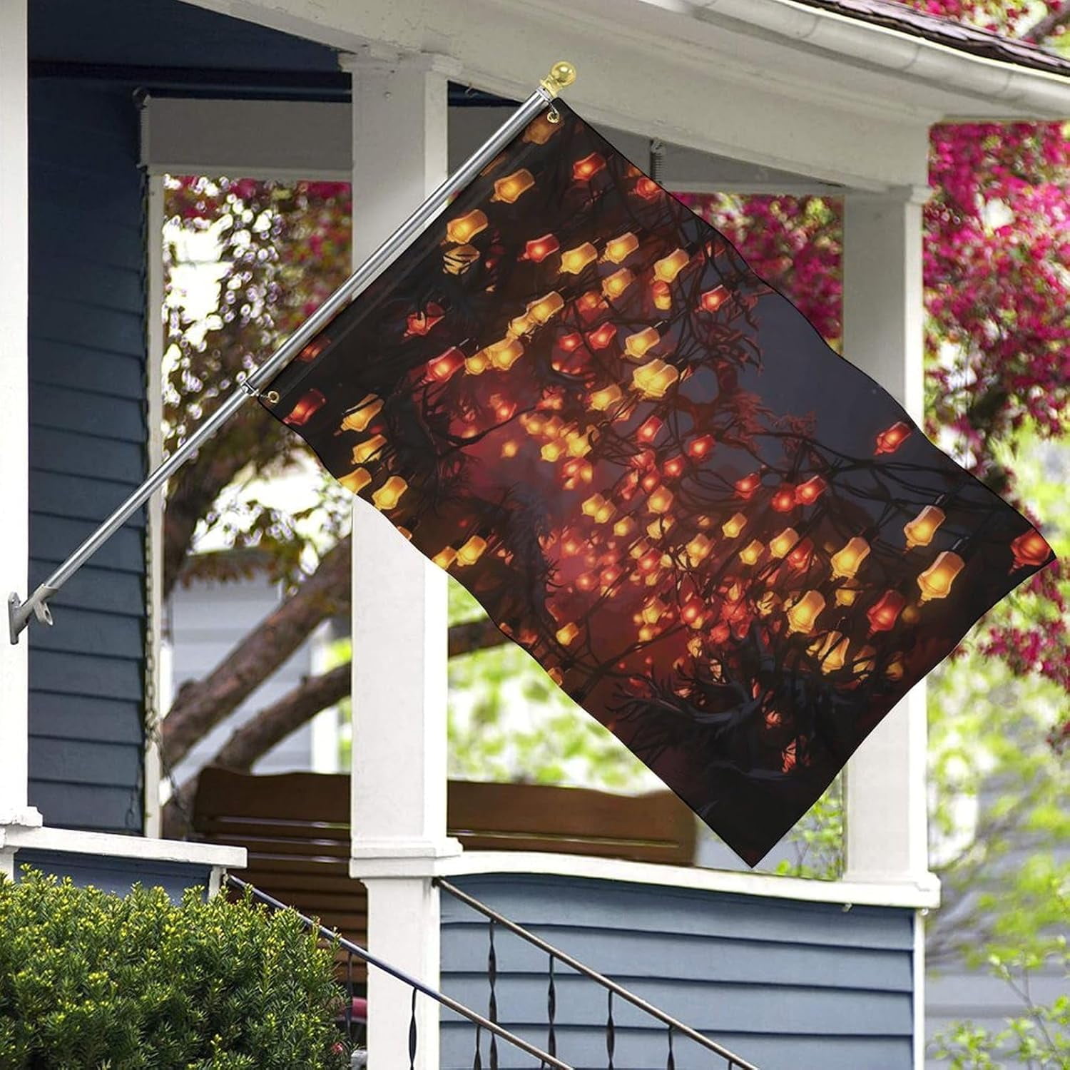 Double Sided Paper Lantern Garden Yard Flags in Greeting Banner Fade ...