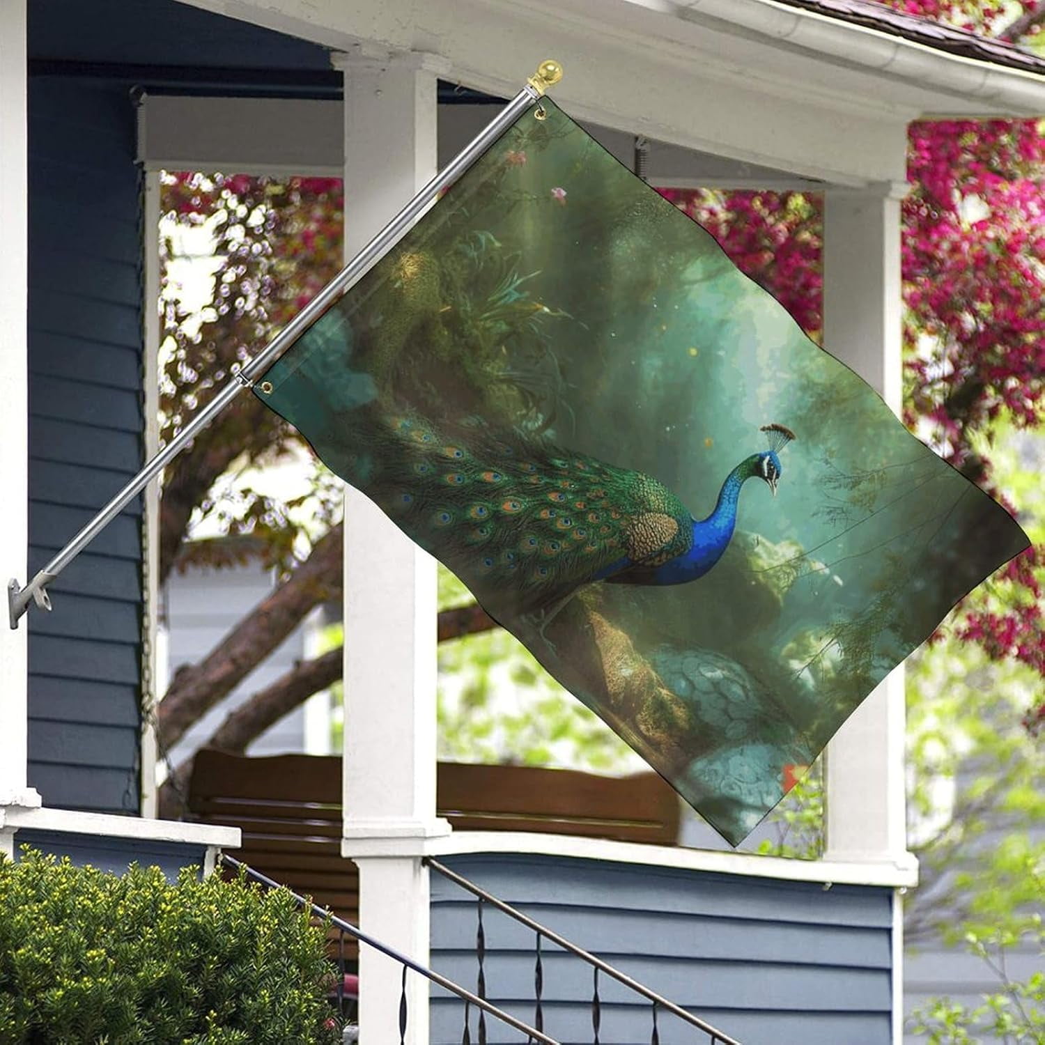 Double Sided Peacock Garden Yard Flags in Greeting Banner Fade ...