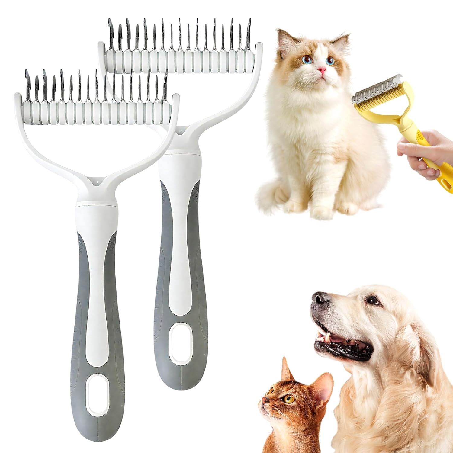 Double-Sided Pet Grooming Brush removes loose fur and tangled knots ...