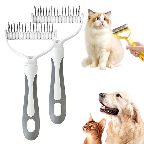Double-Sided Pet Grooming Brush removes loose fur and tangled knots ...