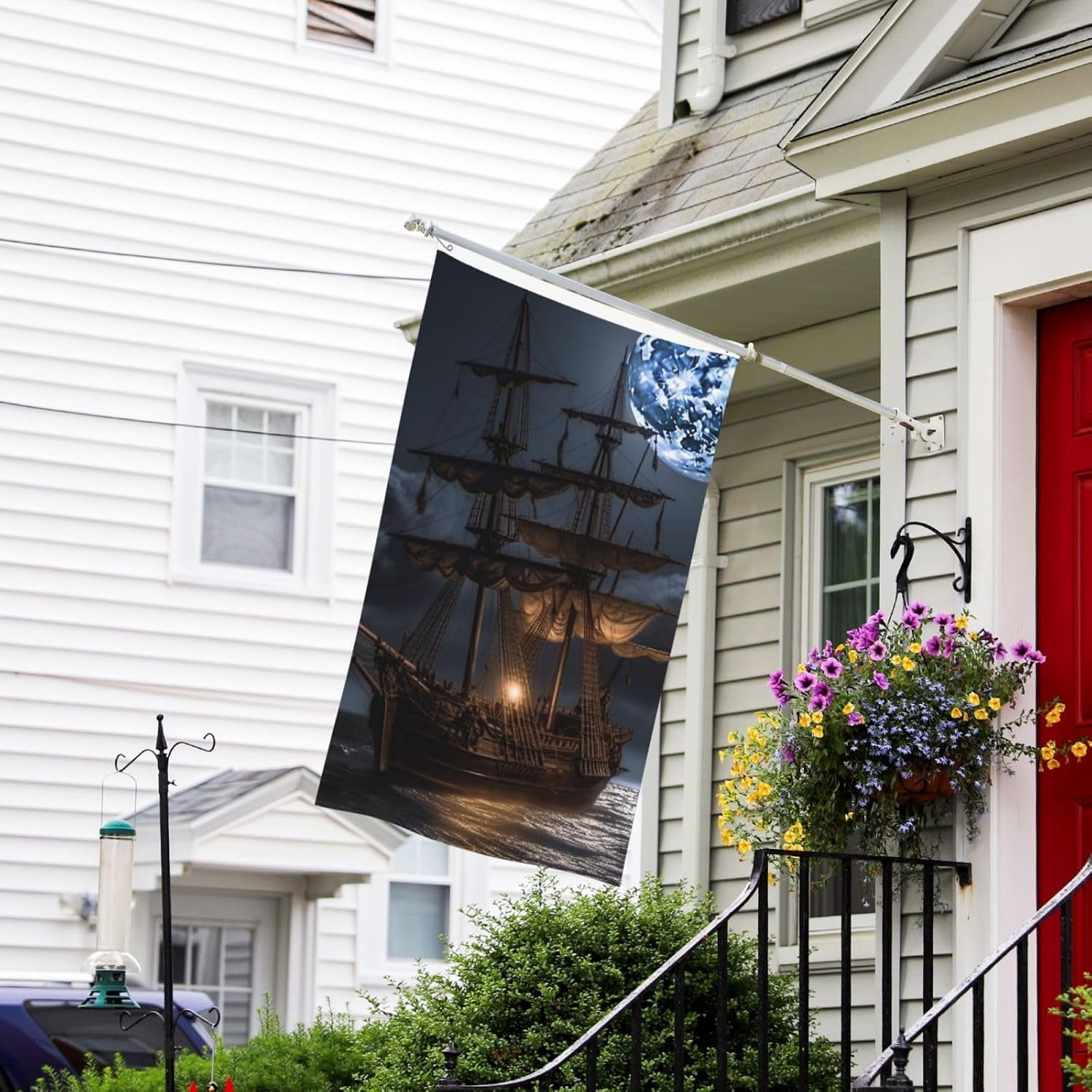 Double Sided Pirate Sailboat Full Moon Garden Yard Flags Greeting ...