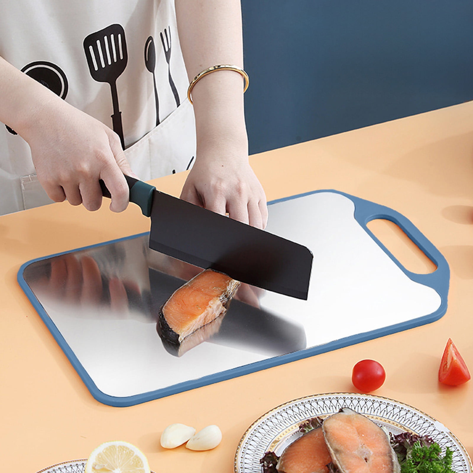 Double-Sided Plastic Chopping Board - Stainless Steel Cutting Surface ...