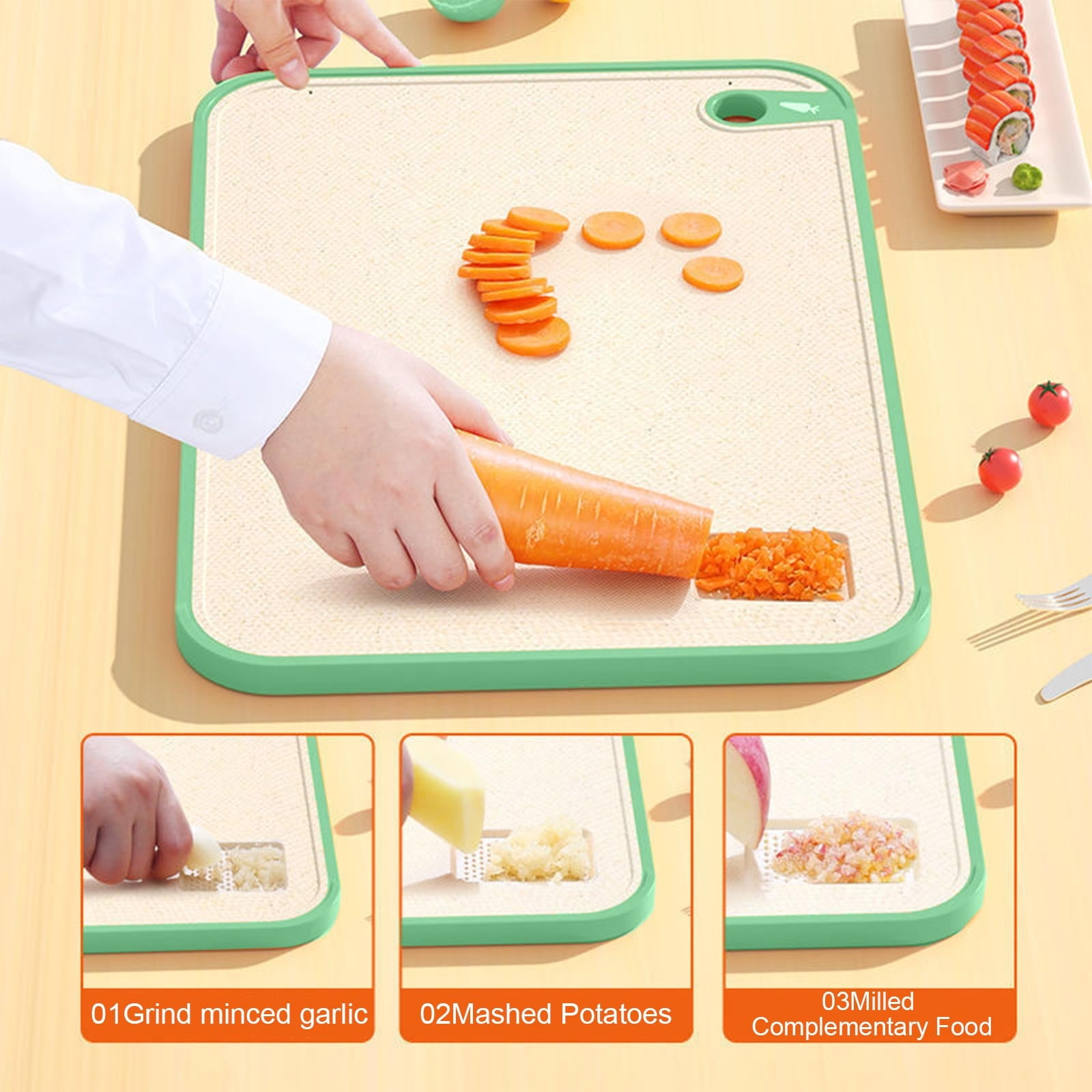 Double-Sided Plastic Cutting Board with Grinding Area – Non-Slip Wheat ...