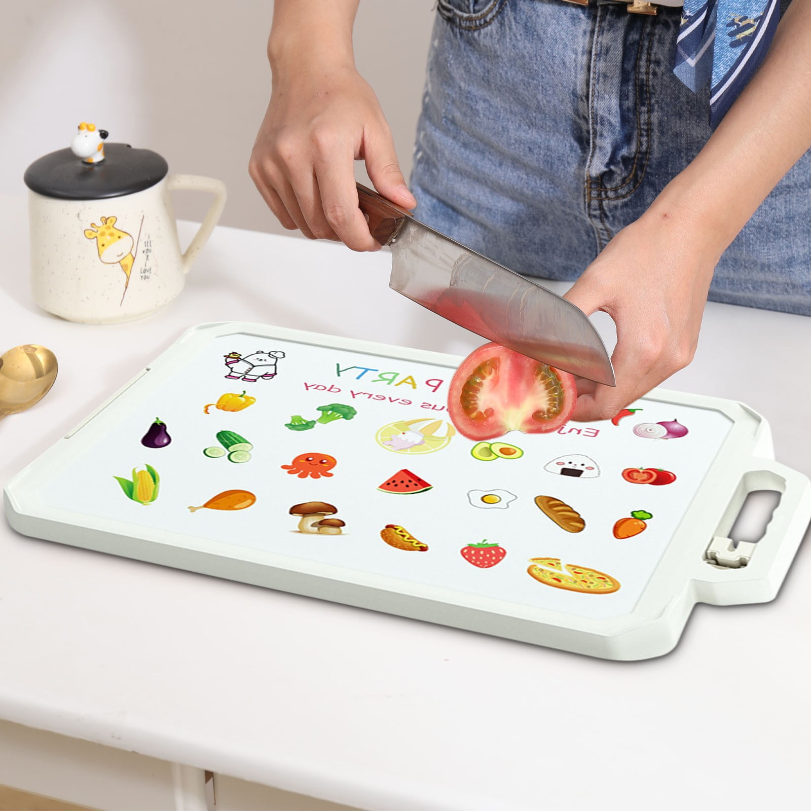 Double-Sided Plastic Cutting Board - Kitchen Prep Mat for Meat ...