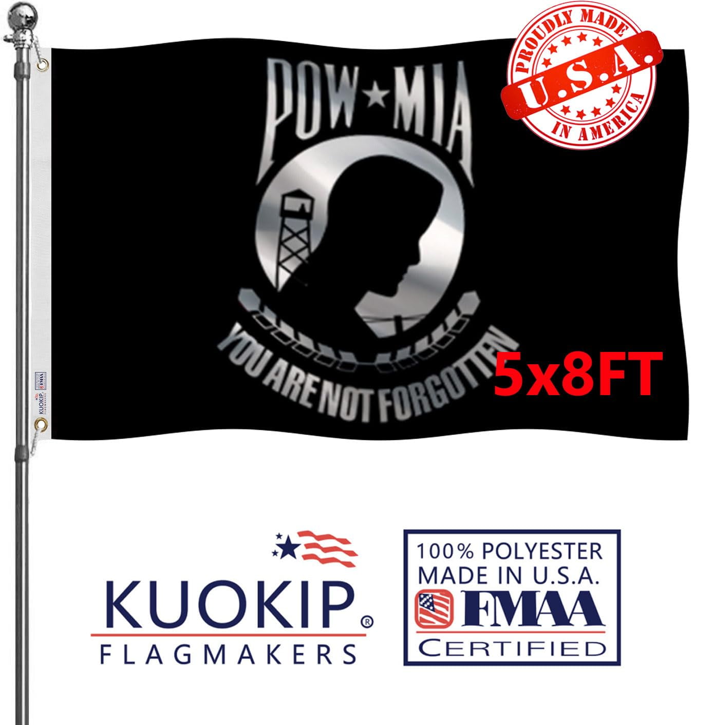 Double Sided Pow Mia Flag 5x8 Made in USA Outdoor Heavy Duty 3 Ply ...