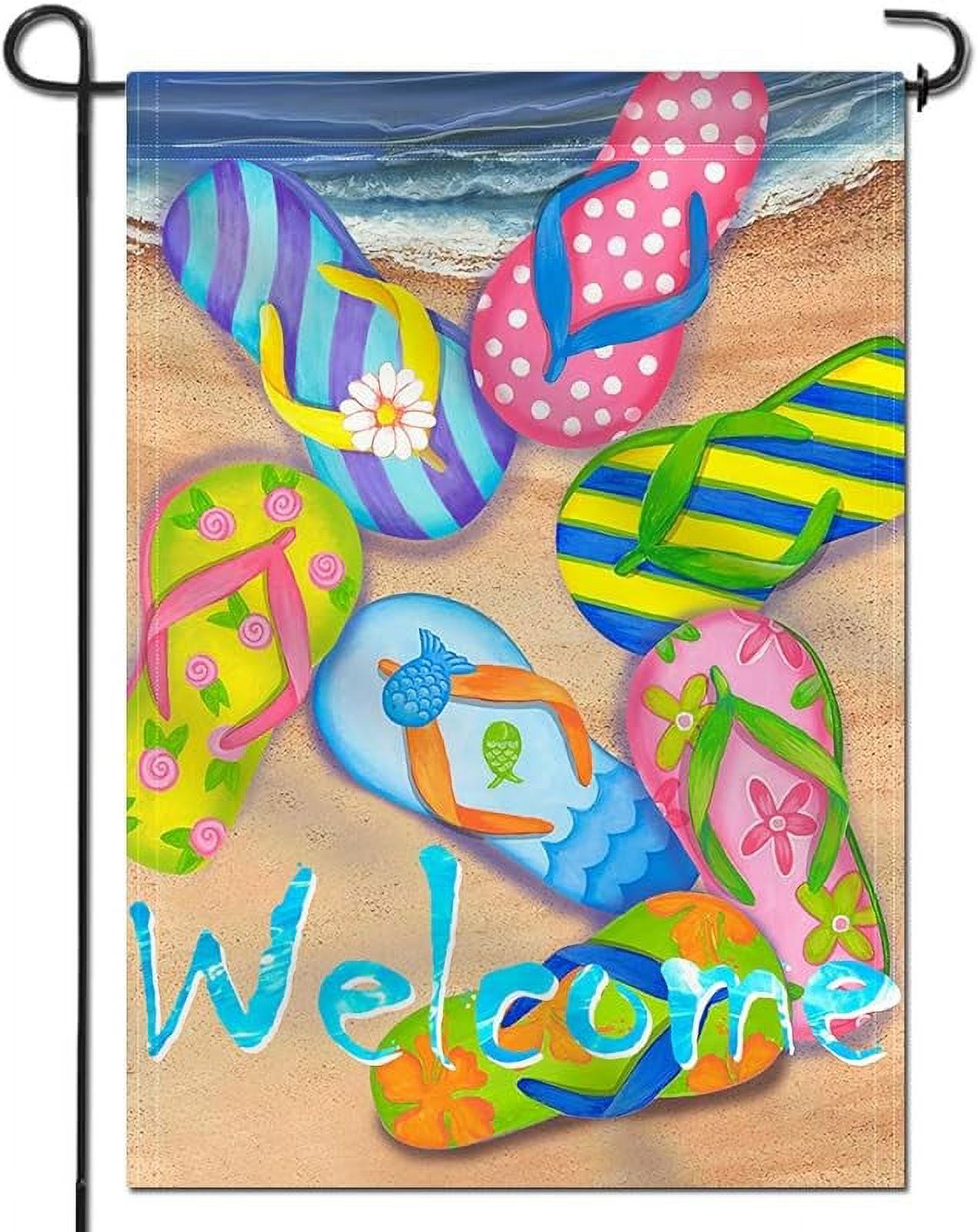 Double Sided Premium Garden Flag, Flip Flops on Summer Beach Welcome ...