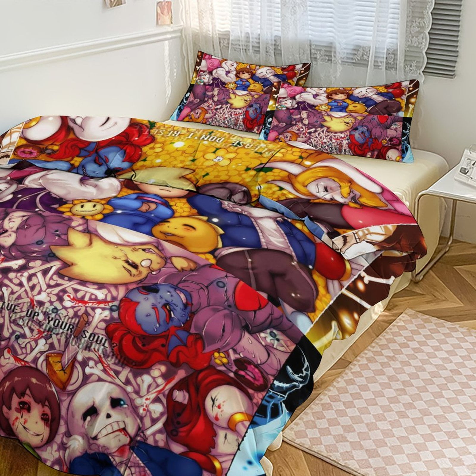 Double Sided Printing Microfiber Comforter Setundertale 3 Pieces Quilt Cover Set Soft Bedding