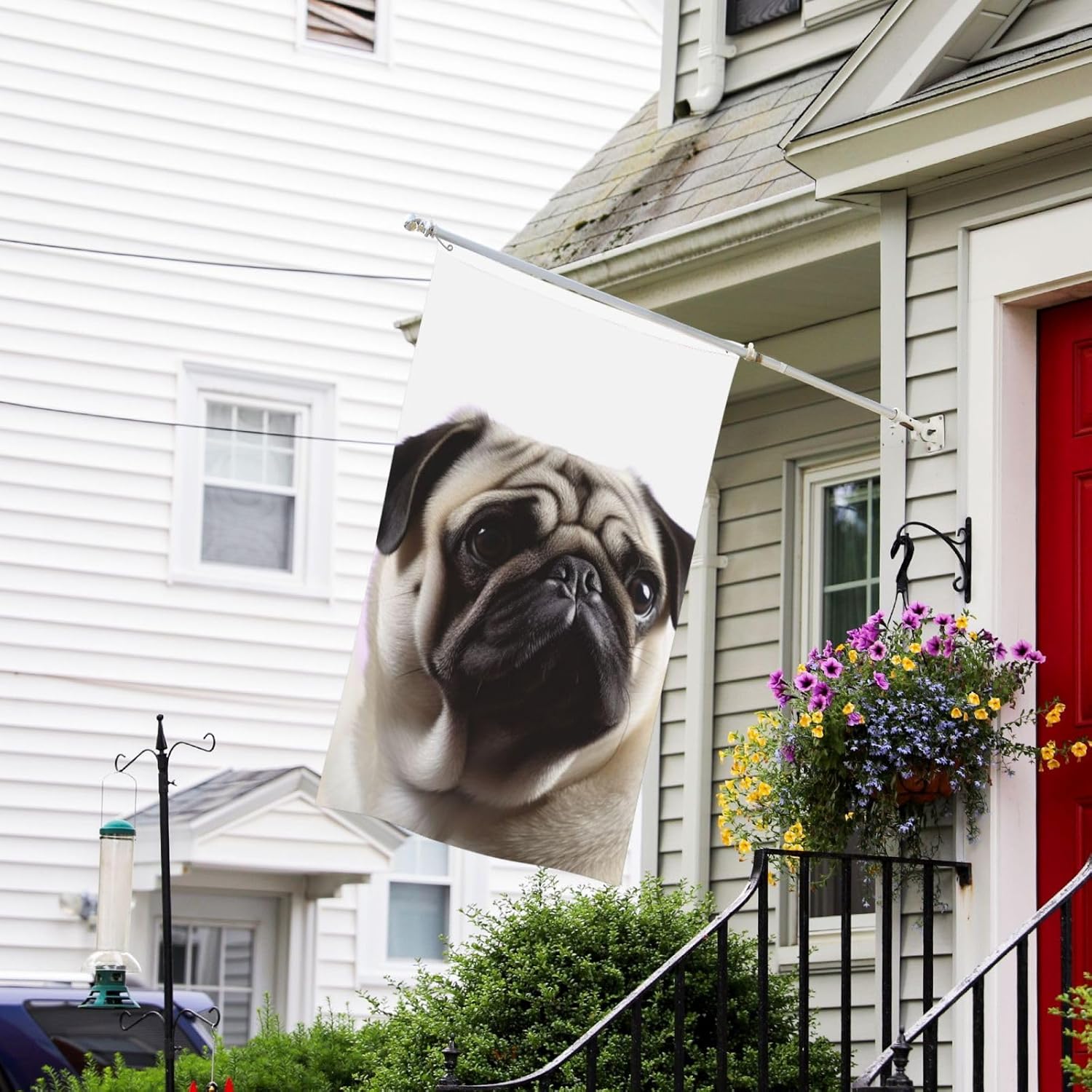 Double Sided Pug Dog Garden Yard Flags Greeting Banner Fade Resistant ...